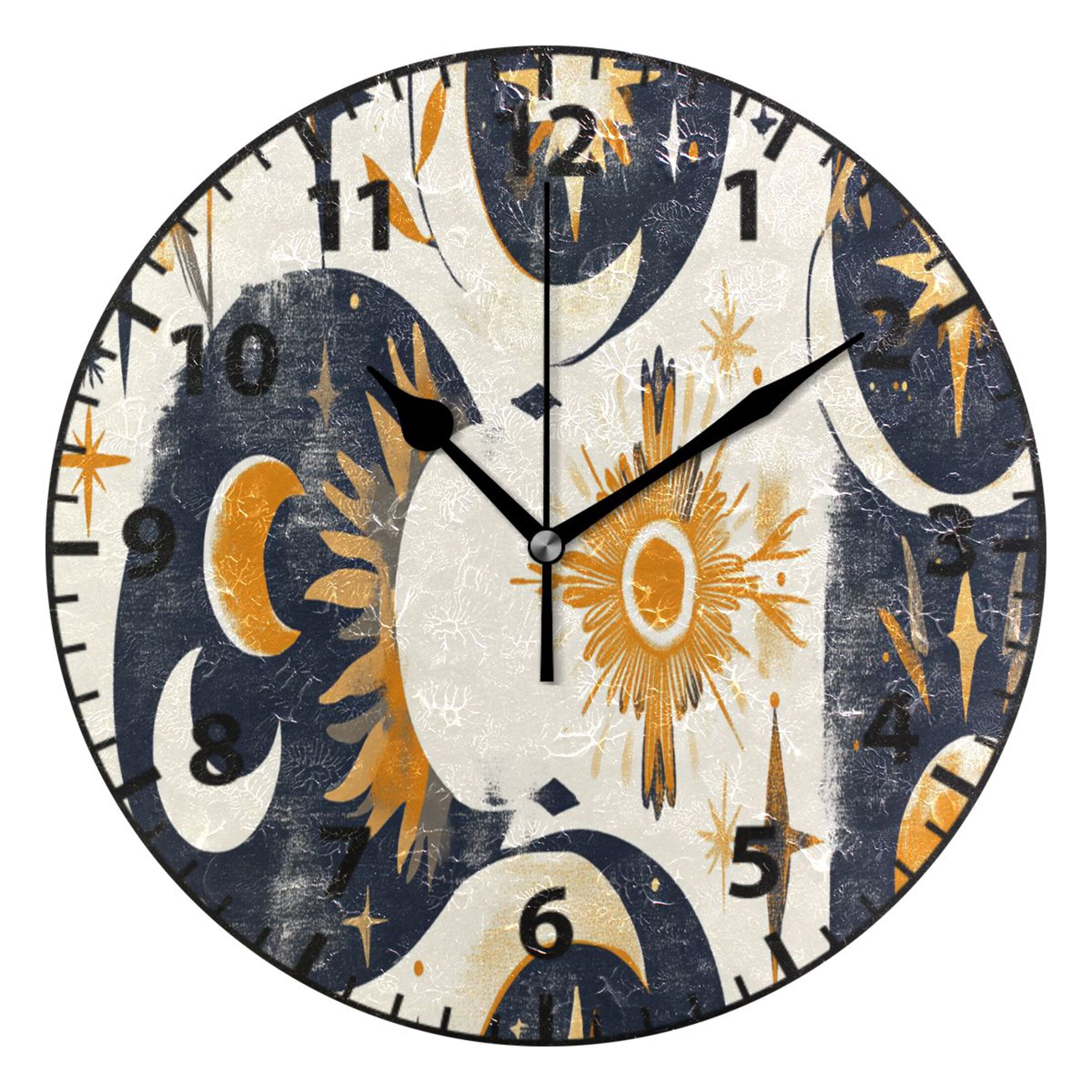 Dreamy Celestial Design Wall Clock Modern Small Clock Black Hands for ...