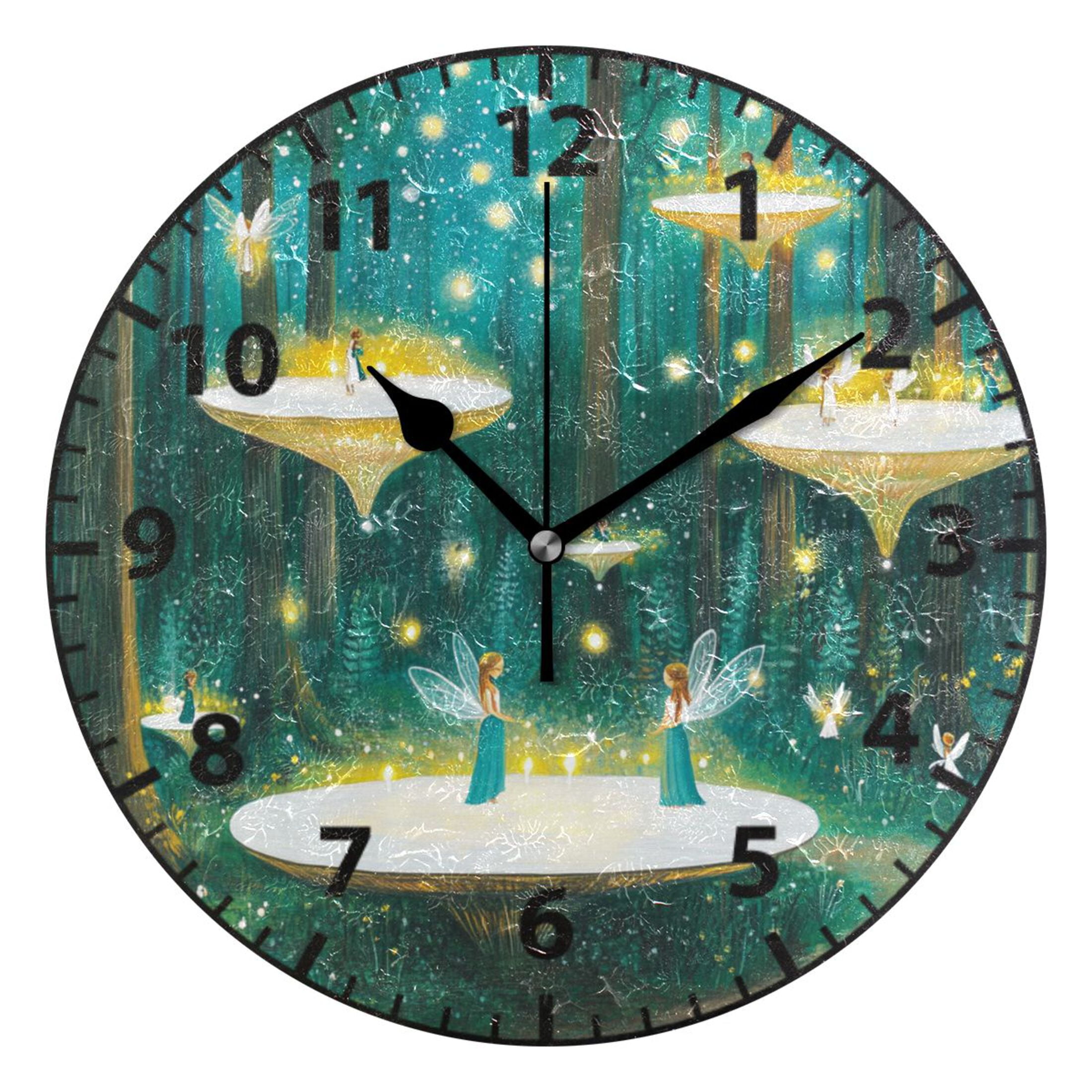 9.84in Elves in The Woods PVC Canvas Wall and Table Clock with Canvas ...