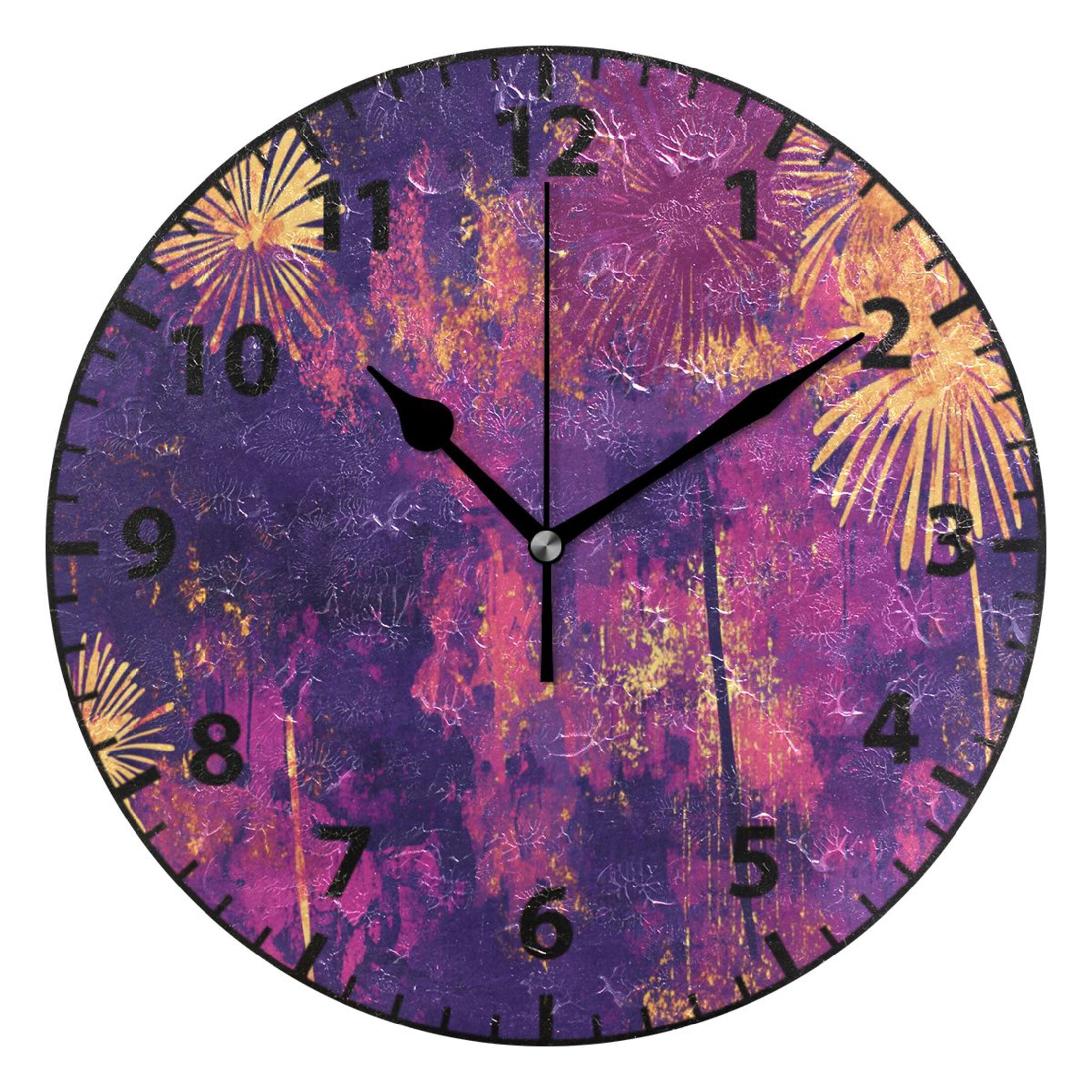 9.84in Fireworks Pattern PVC Canvas Wall and Table Clock with Canvas ...