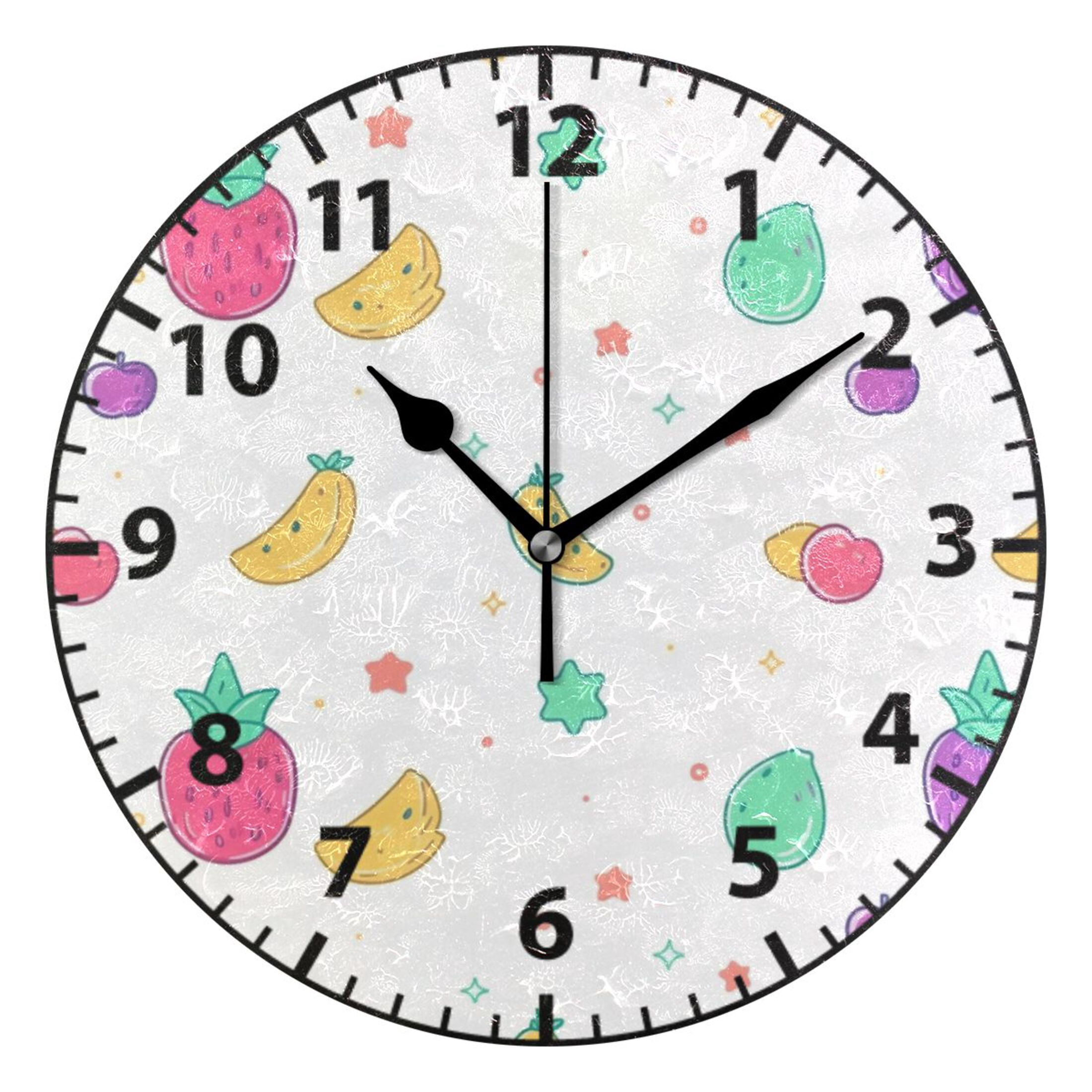 9.84in Flat Design Fruits Pattern PVC Canvas Wall and Table Clock with ...