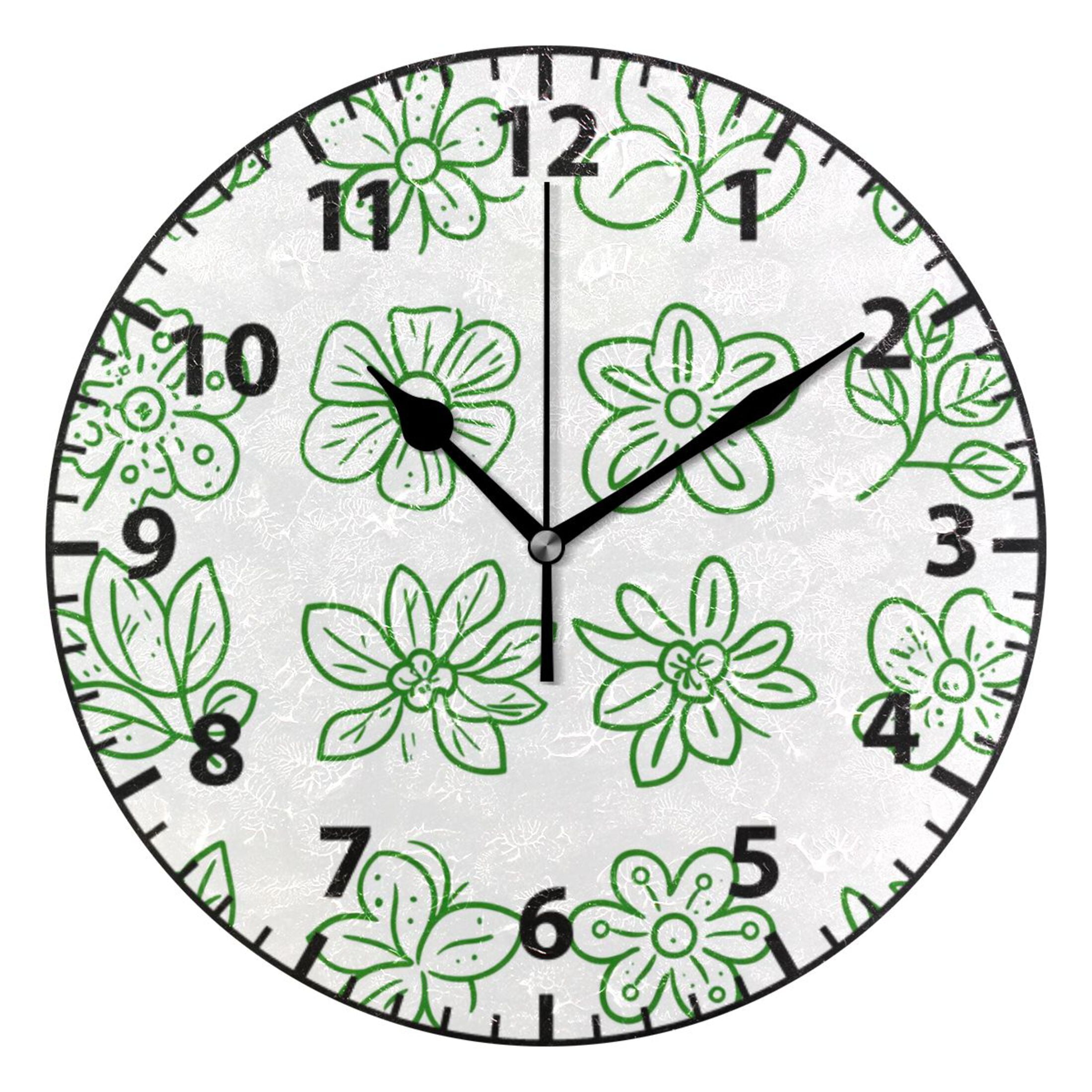 9.84in Flower and Leaf Drawings PVC Canvas Wall and Table Clock with ...