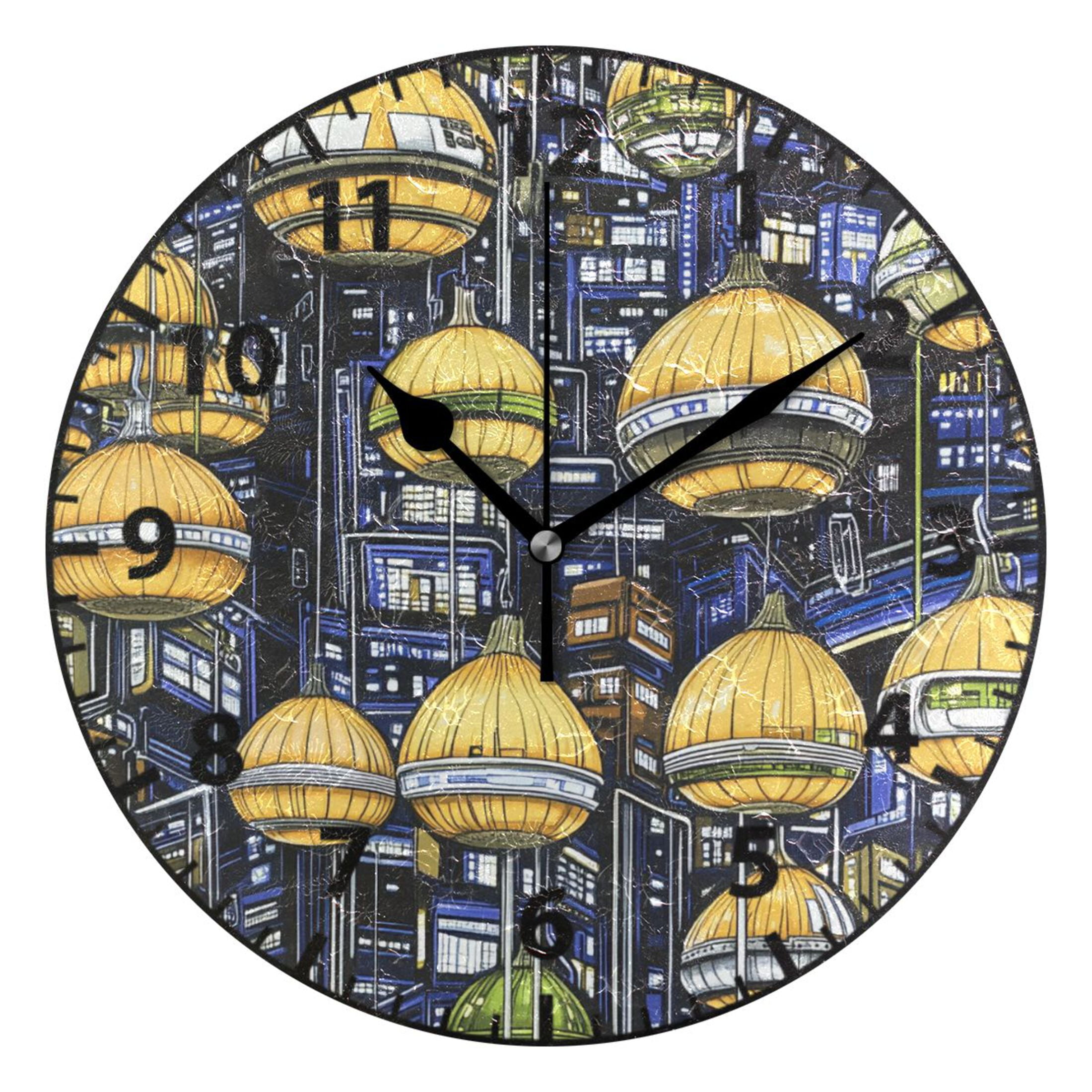 9.84in Futuristic City PVC Canvas Wall and Table Clock with Canvas ...