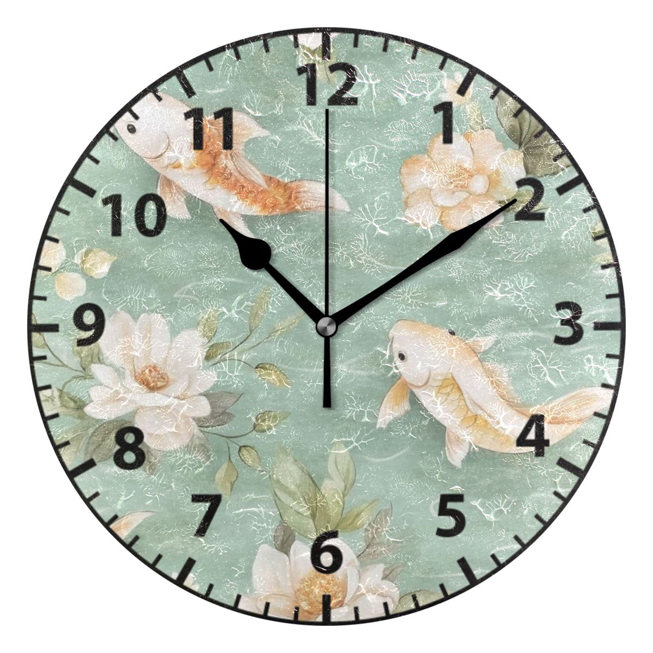 9.84in Goldfish in Pond PVC Canvas Wall and Table Clock with Canvas ...