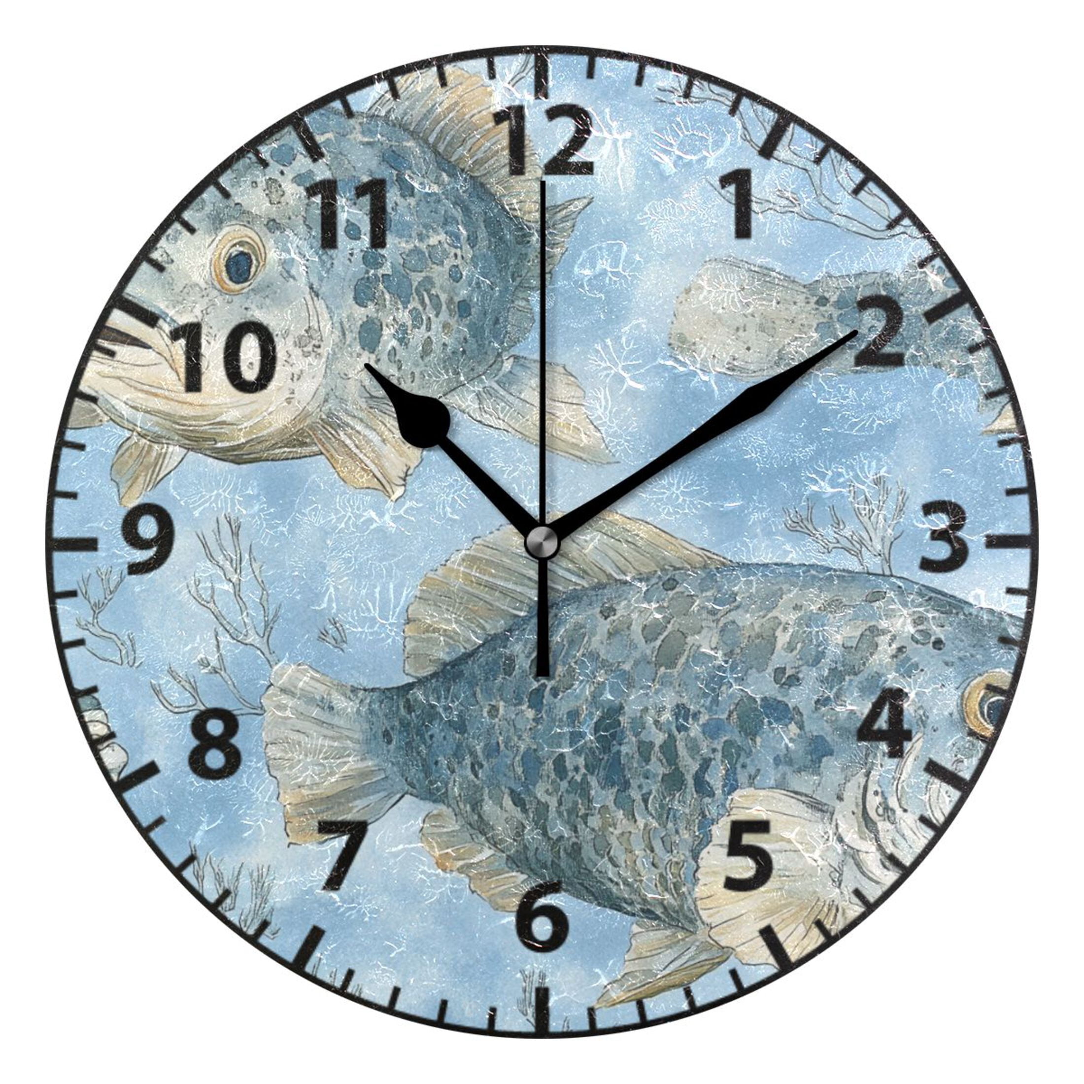Gray Fish Pattern Wall Clock Modern Small Clock Gold Hands for Office ...