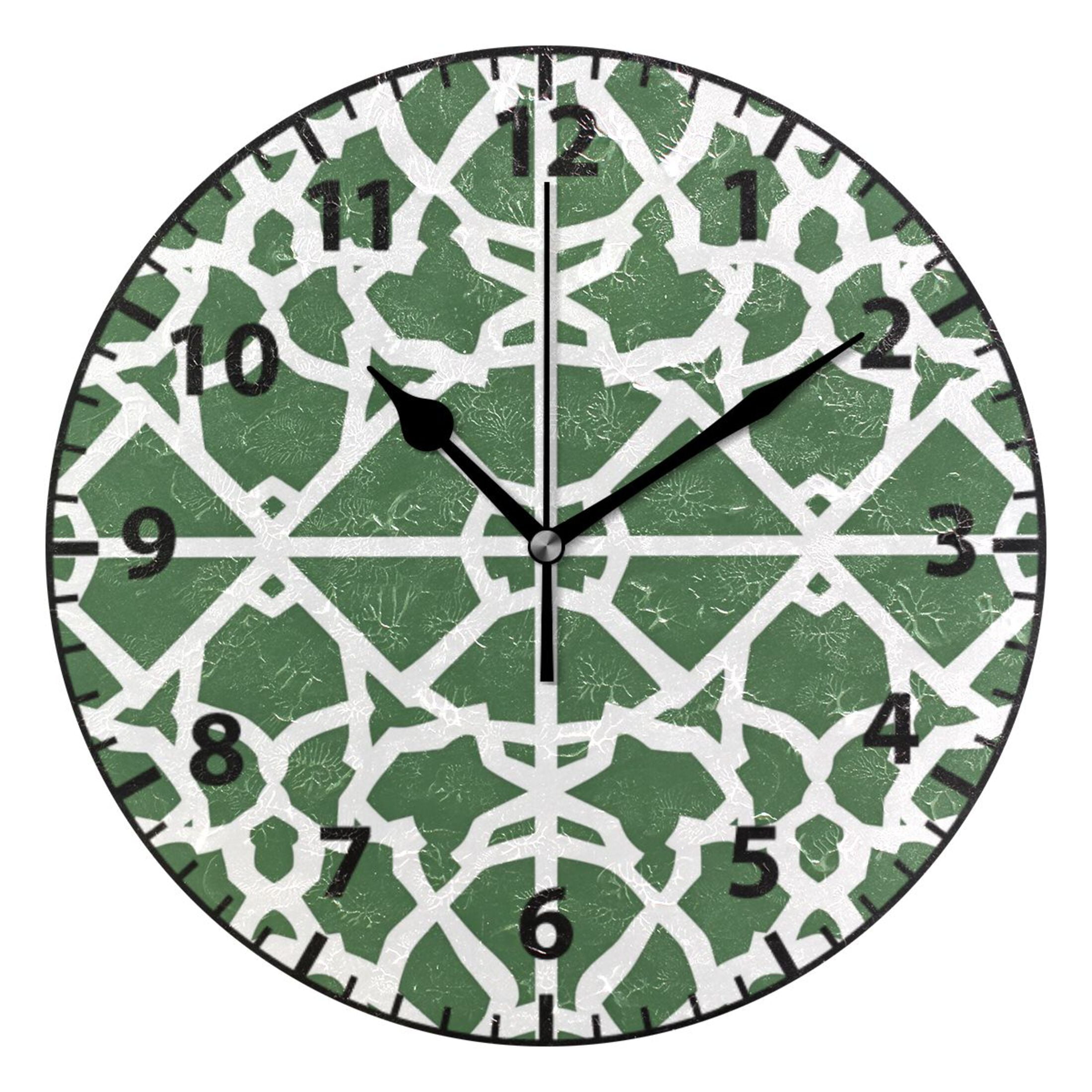 9.84in Green Moroccan Stripe PVC Canvas Wall and Table Clock with ...