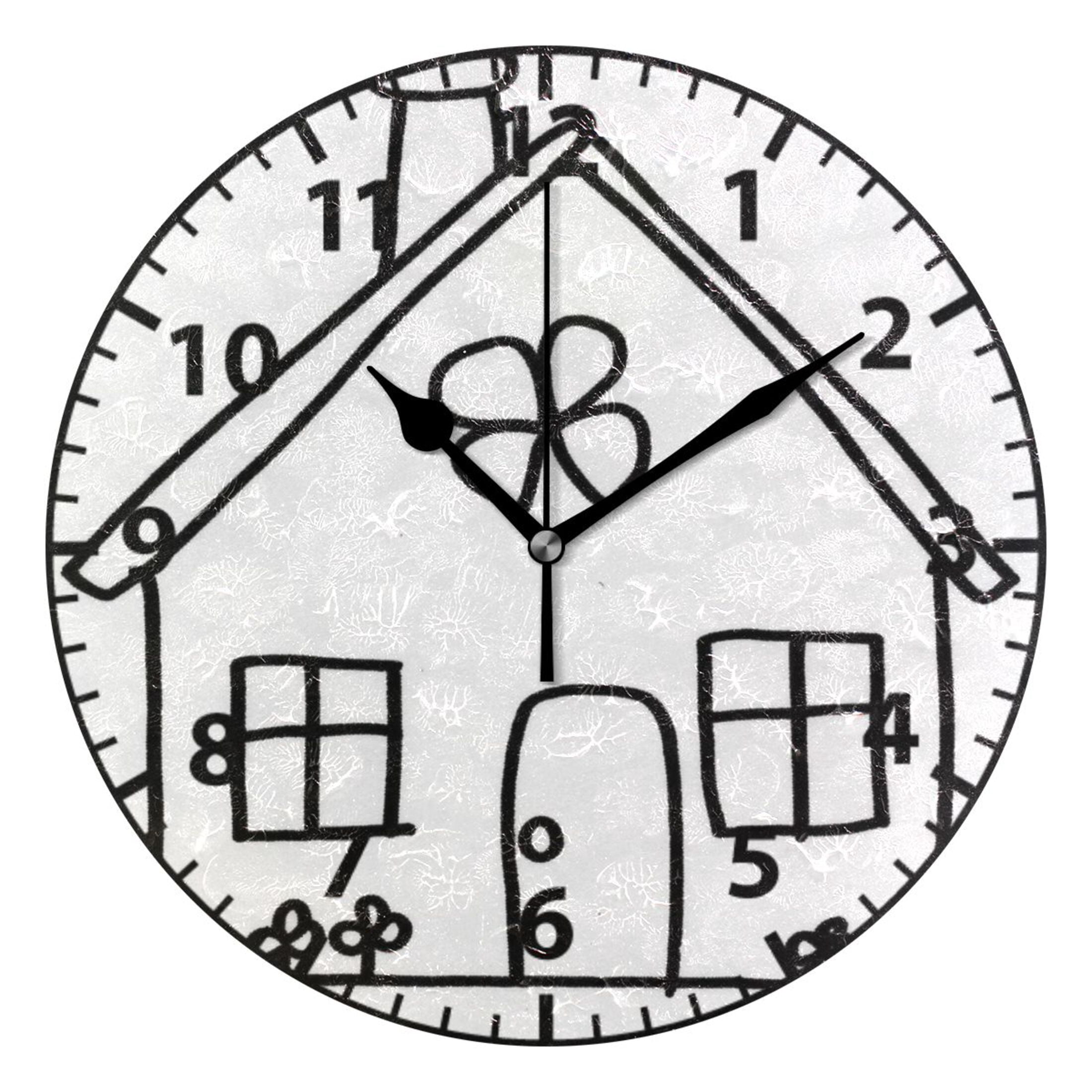 Hand Drawn House Wall Clock Modern Small Clock Gold Hands for Office ...