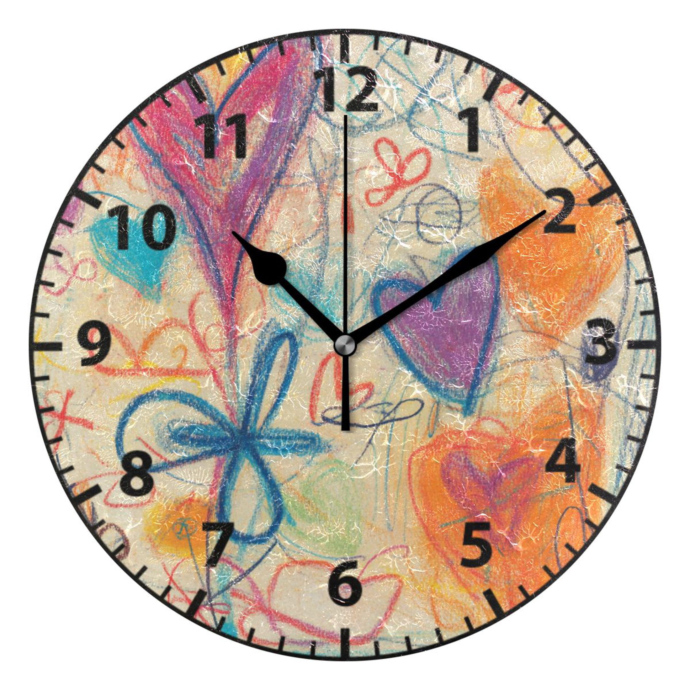 Hand Drawn Style Design Wall Clock Modern Small Clock Black Hands for ...