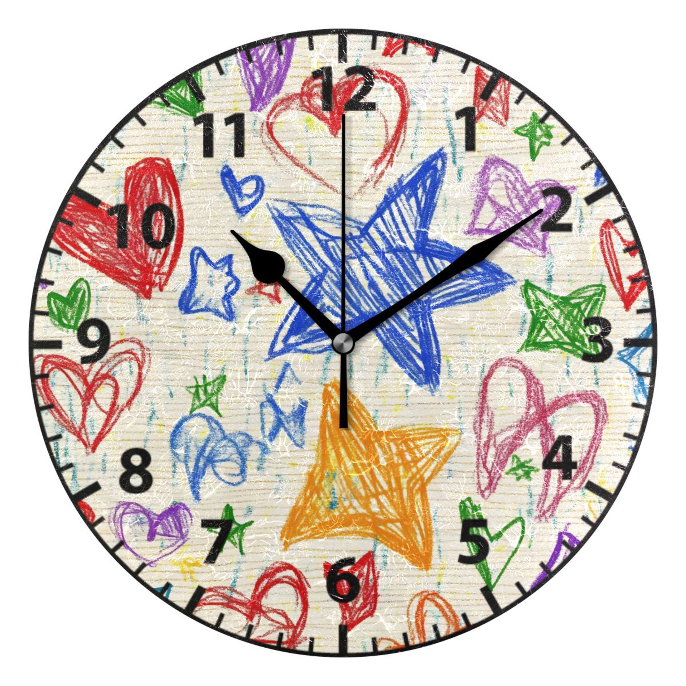 Hand Drawn Style Graffiti Wall Clock Modern Small Clock Black Hands for ...