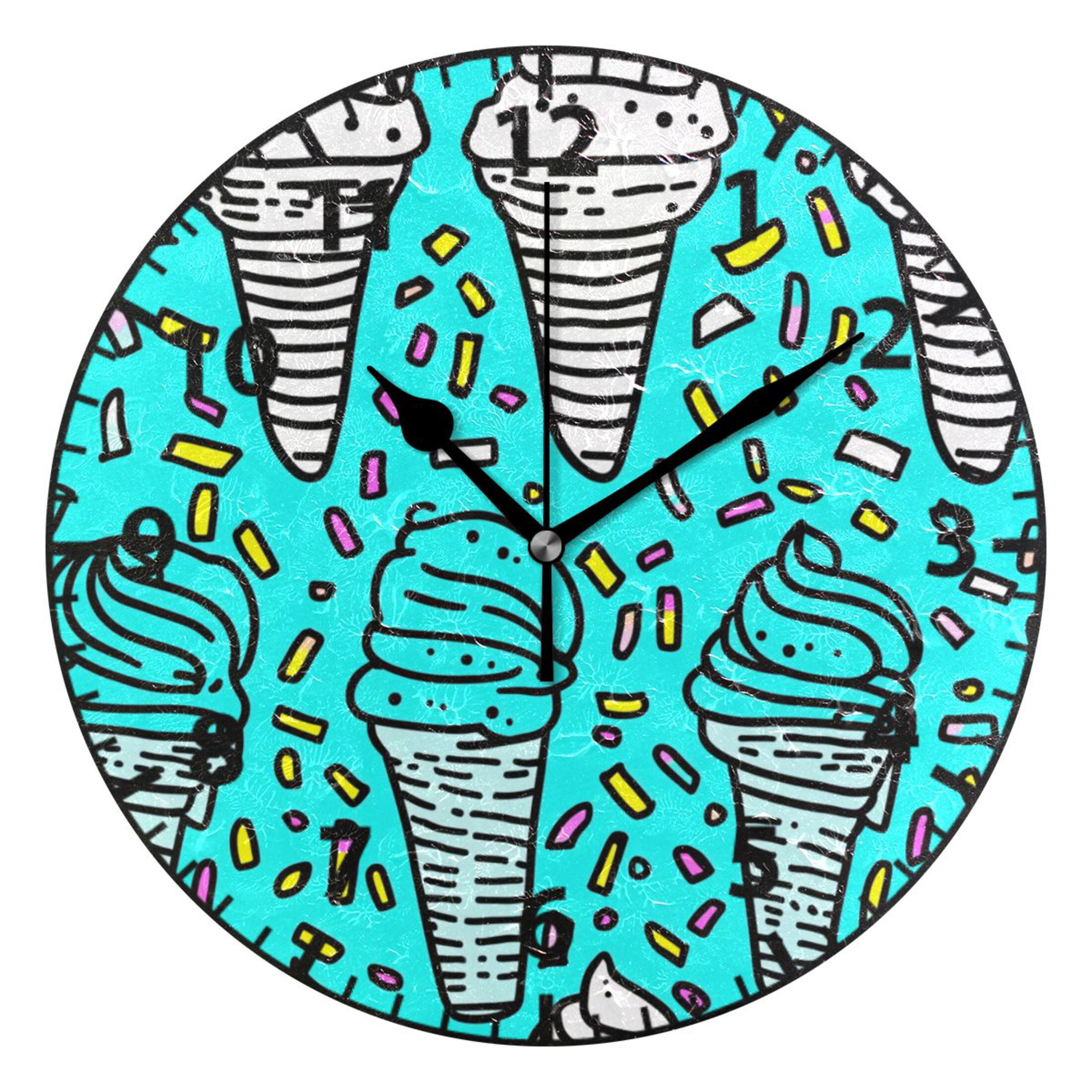 Holiday Ice Cream Wall Clock Modern Small Clock Black Hands for Office ...