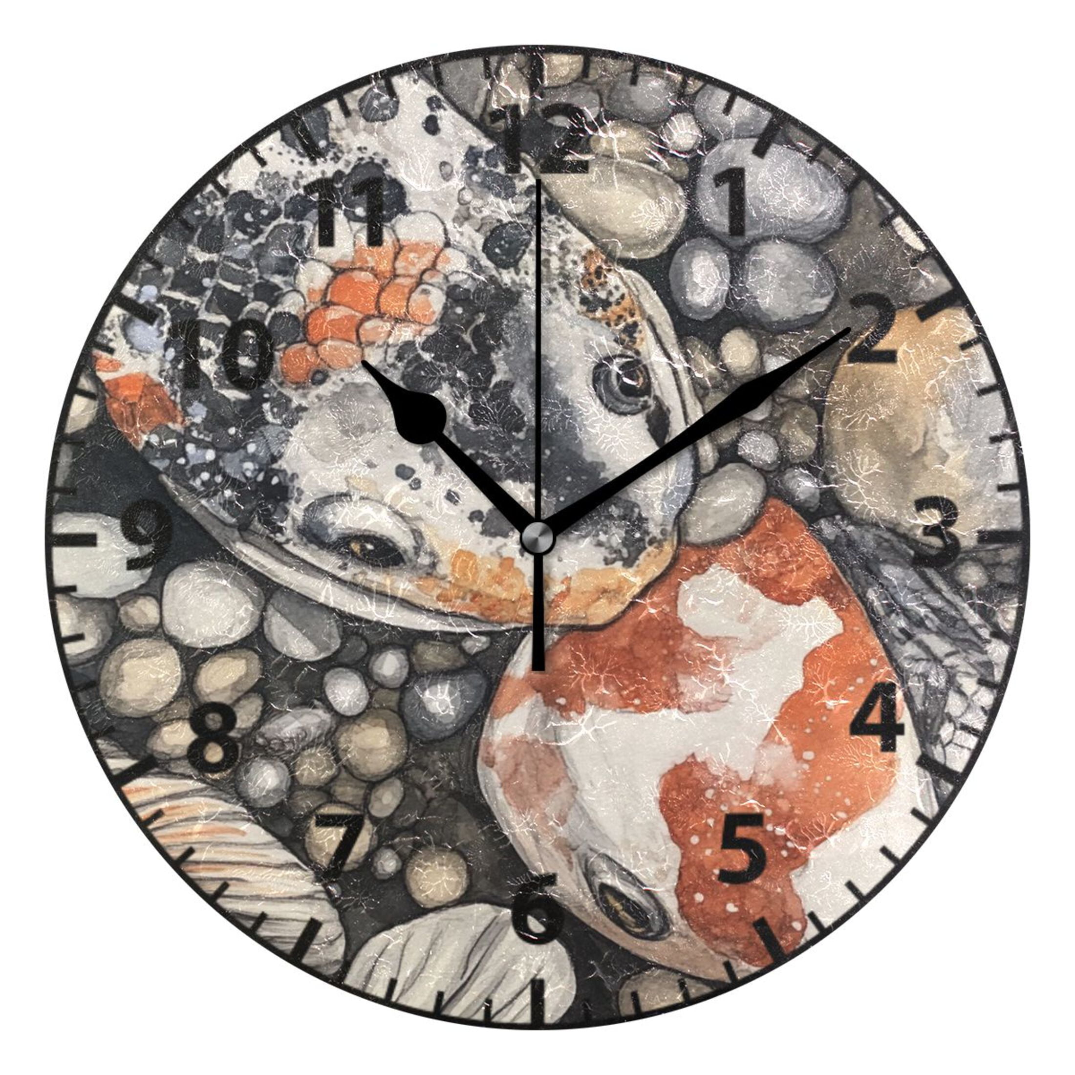 9.84in Koi Fish and Pebbles PVC Canvas Wall and Table Clock with Canvas ...