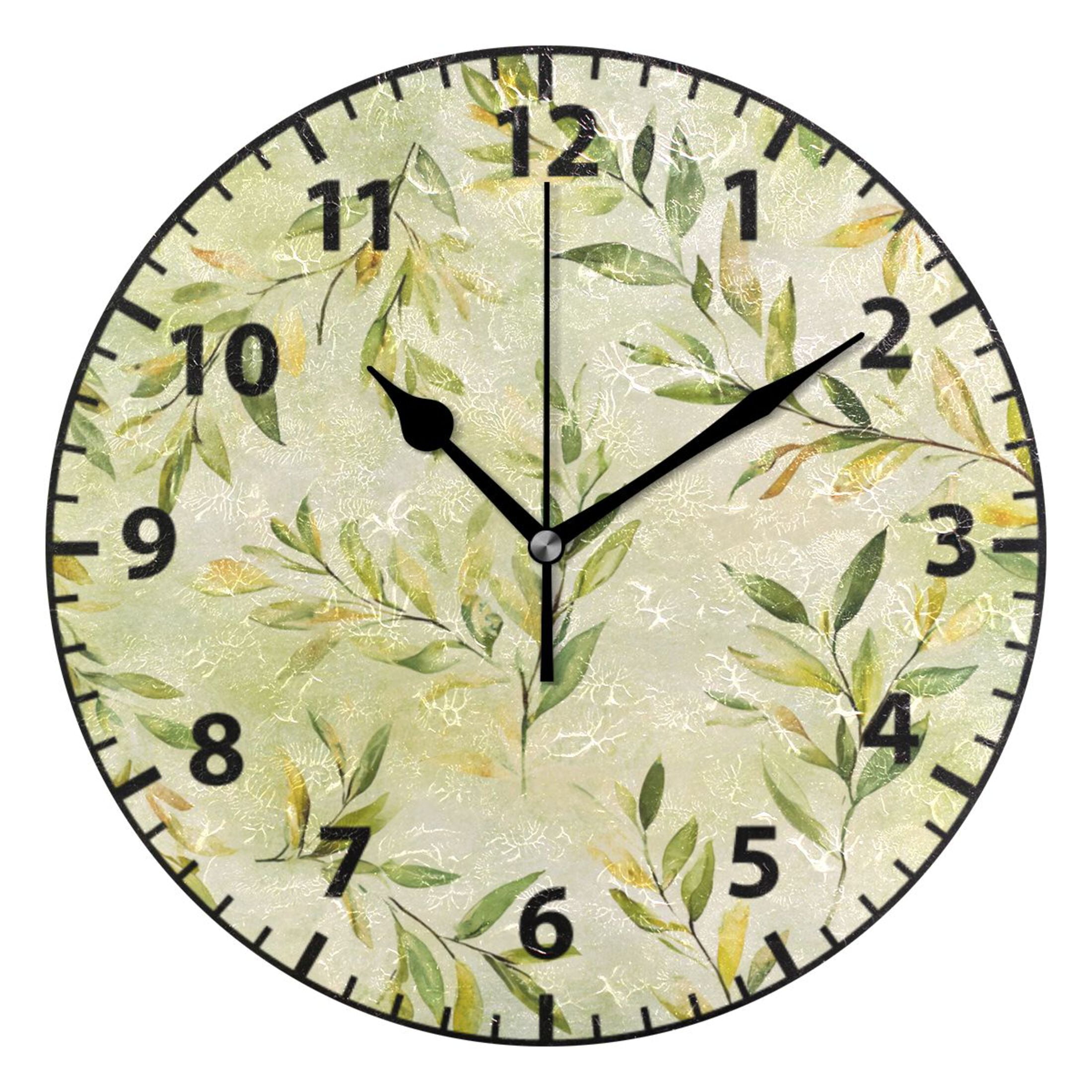 Leafy Pattern Design Wall Clock Modern Small Clock Gold Hands for ...