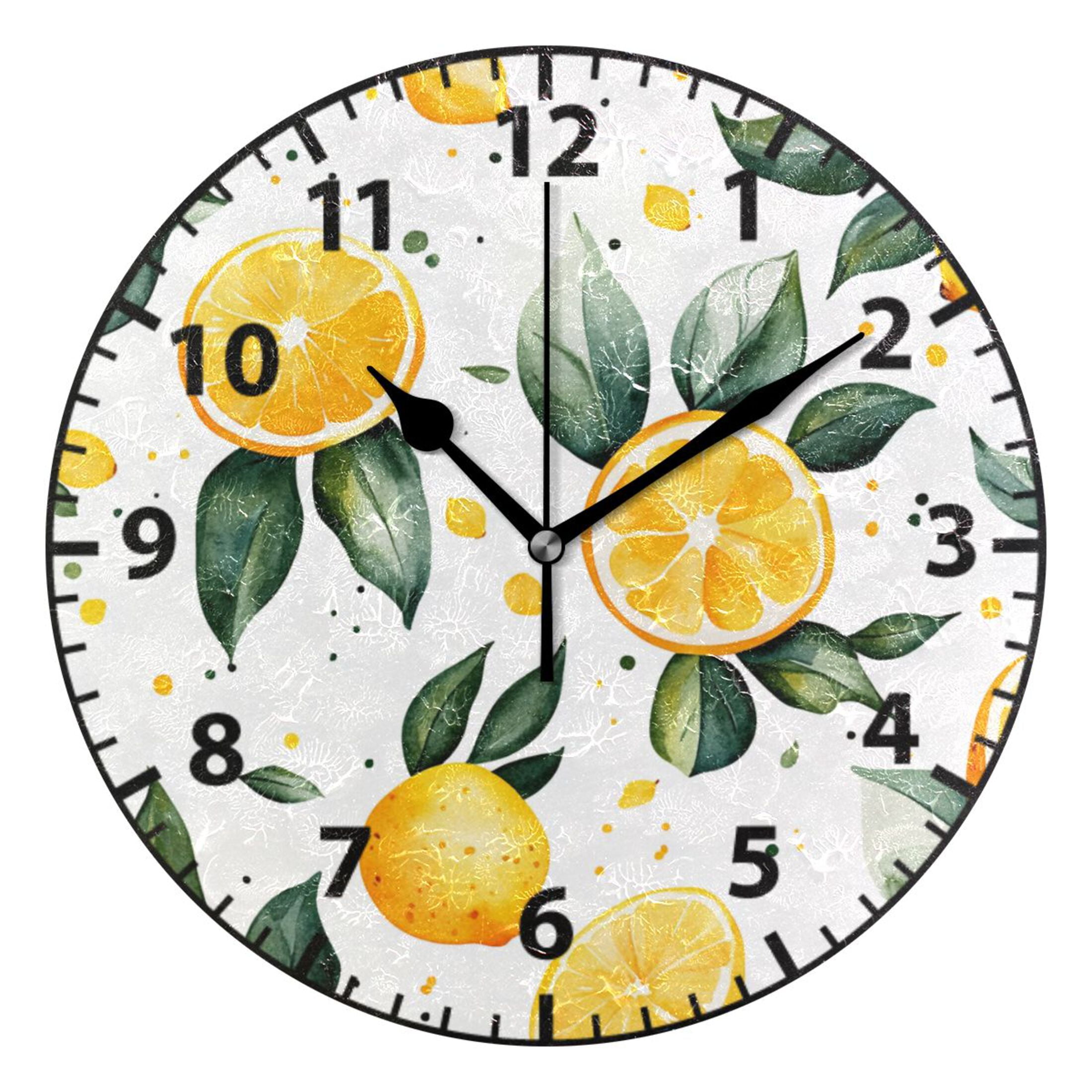 9.84in Lemon PVC Canvas Wall and Table Clock with Canvas Texture, Black ...