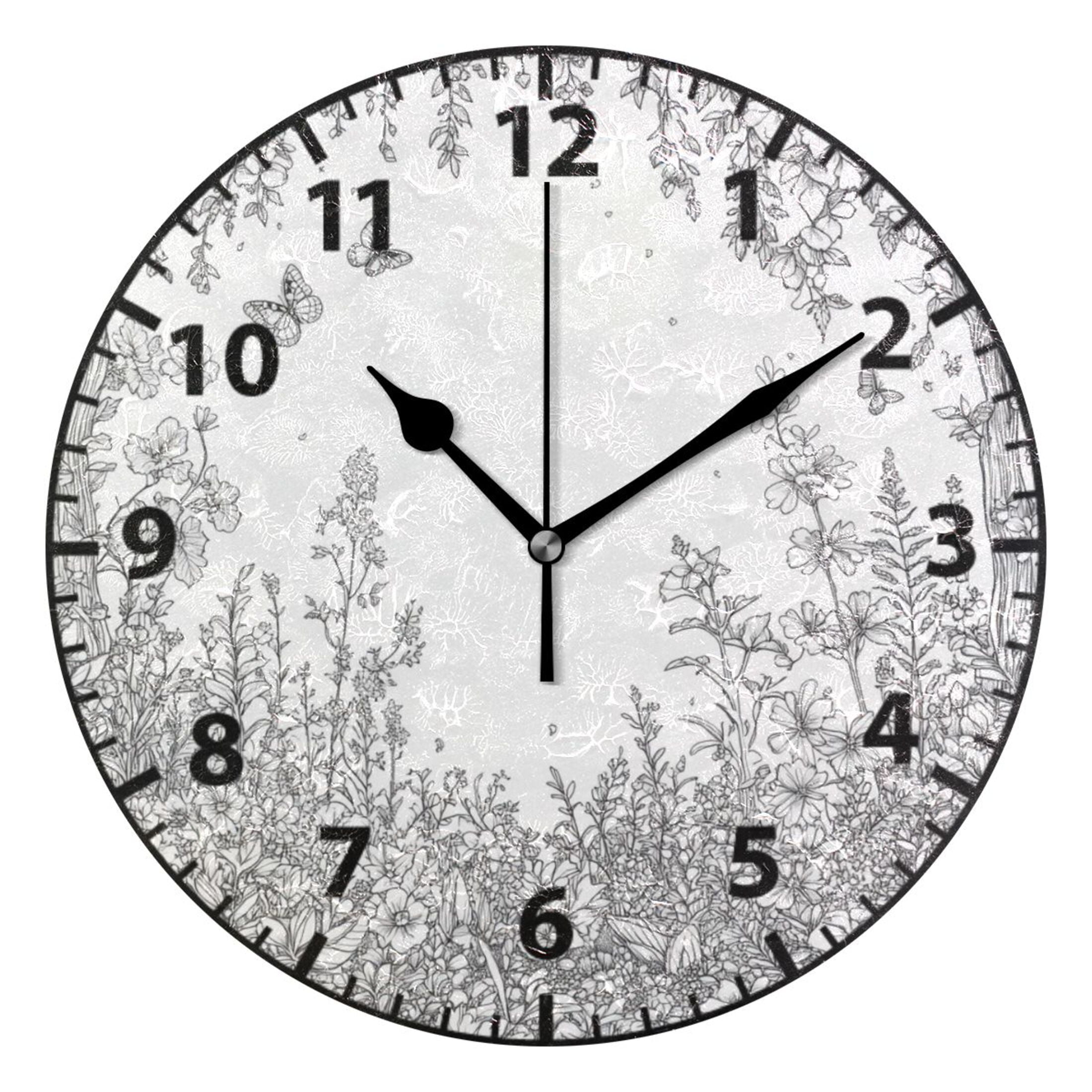 Line Art Flowers Wall Clock Modern Small Clock Black Hands for Office ...