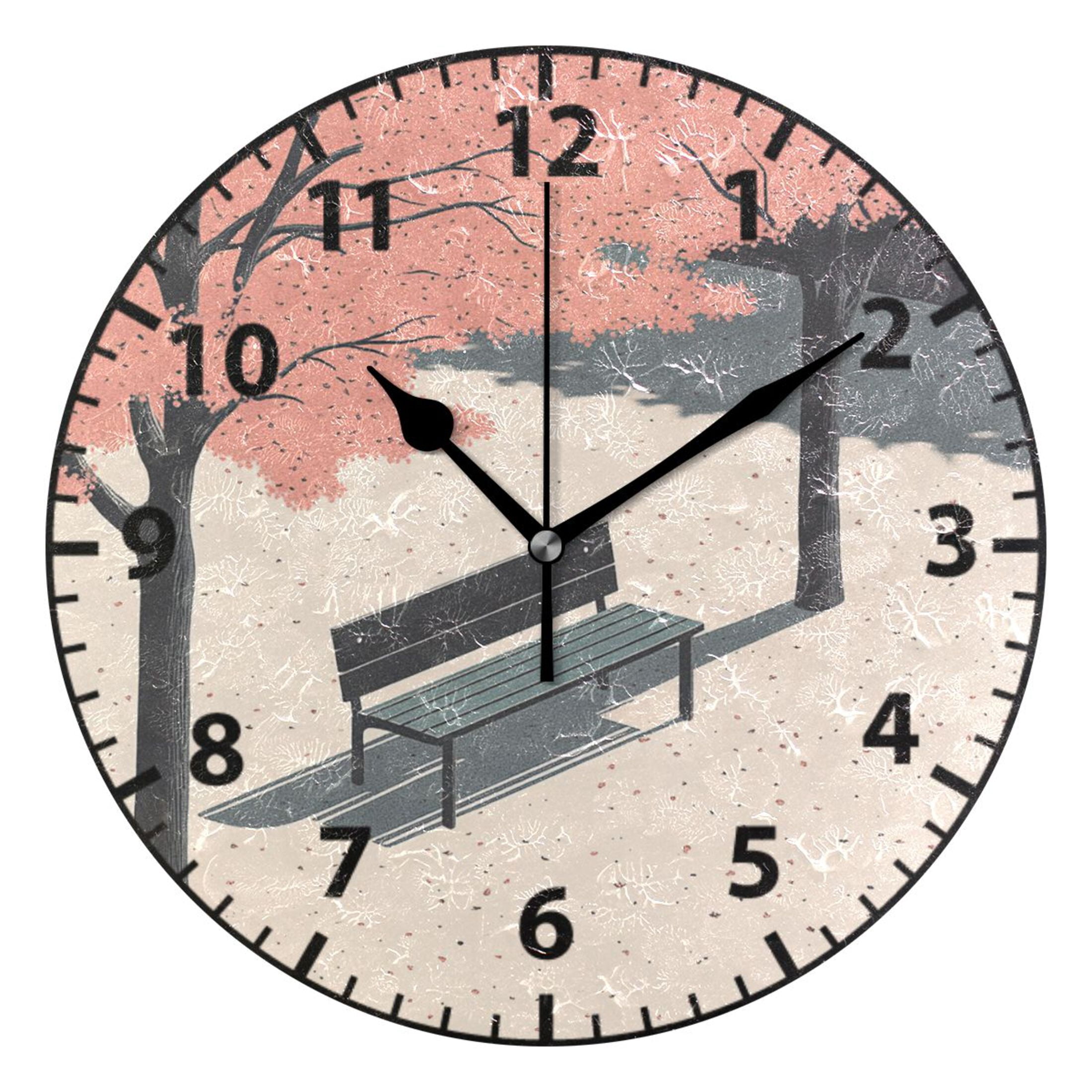 Minimalist Illustration Bench Wall Clock Modern Small Clock Black Hands for Office, Home ...