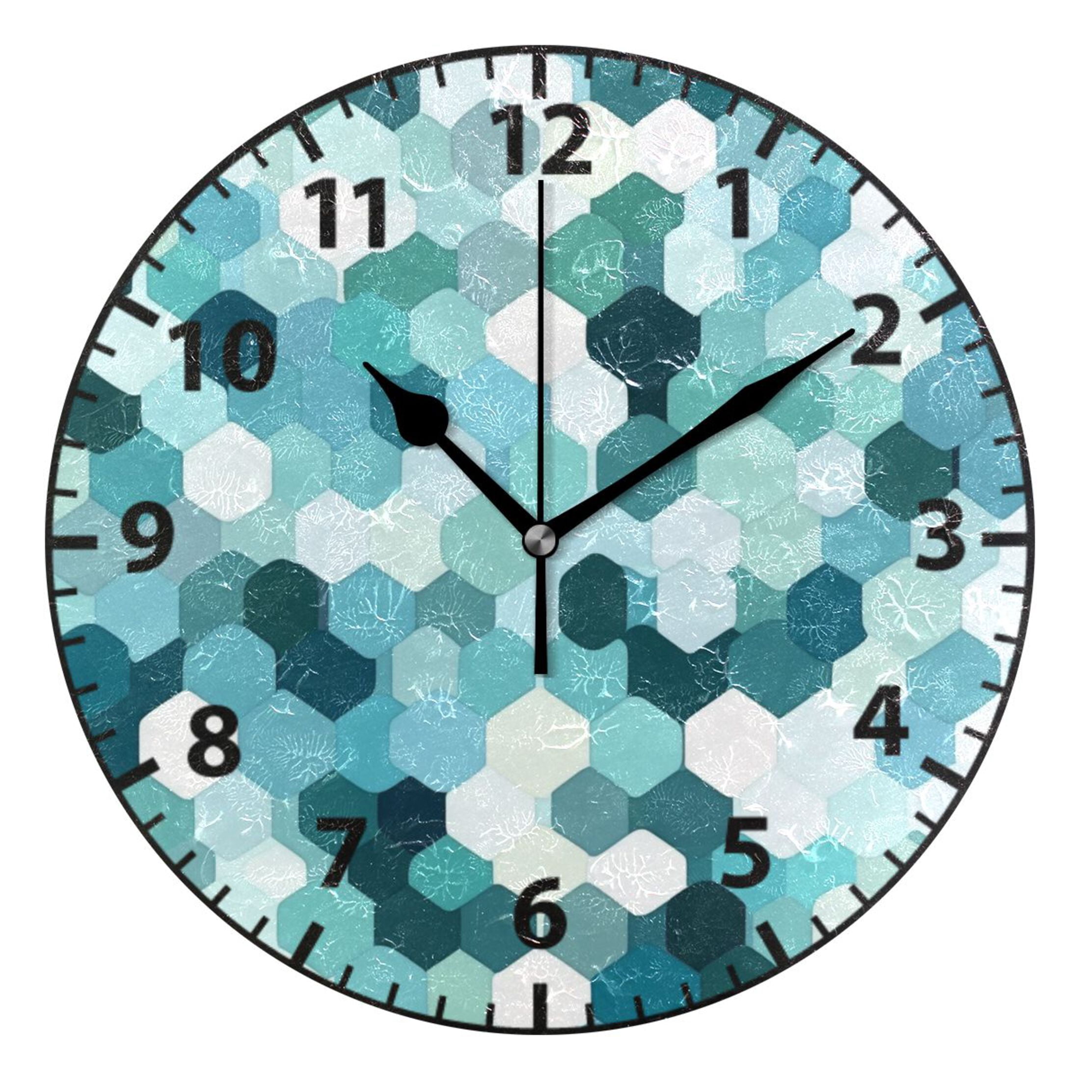 Modern Style Hexagonal Pattern Wall Clock Modern Small Clock Black Hands for Office, Home ...