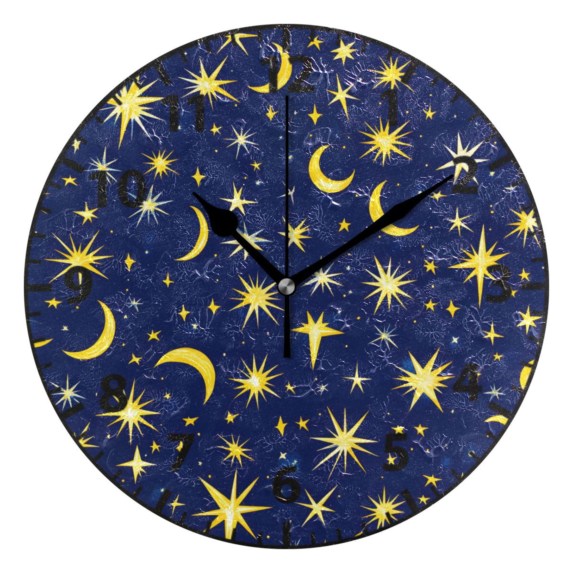 9.84in Moons and Stars Pattern PVC Canvas Wall and Table Clock with ...