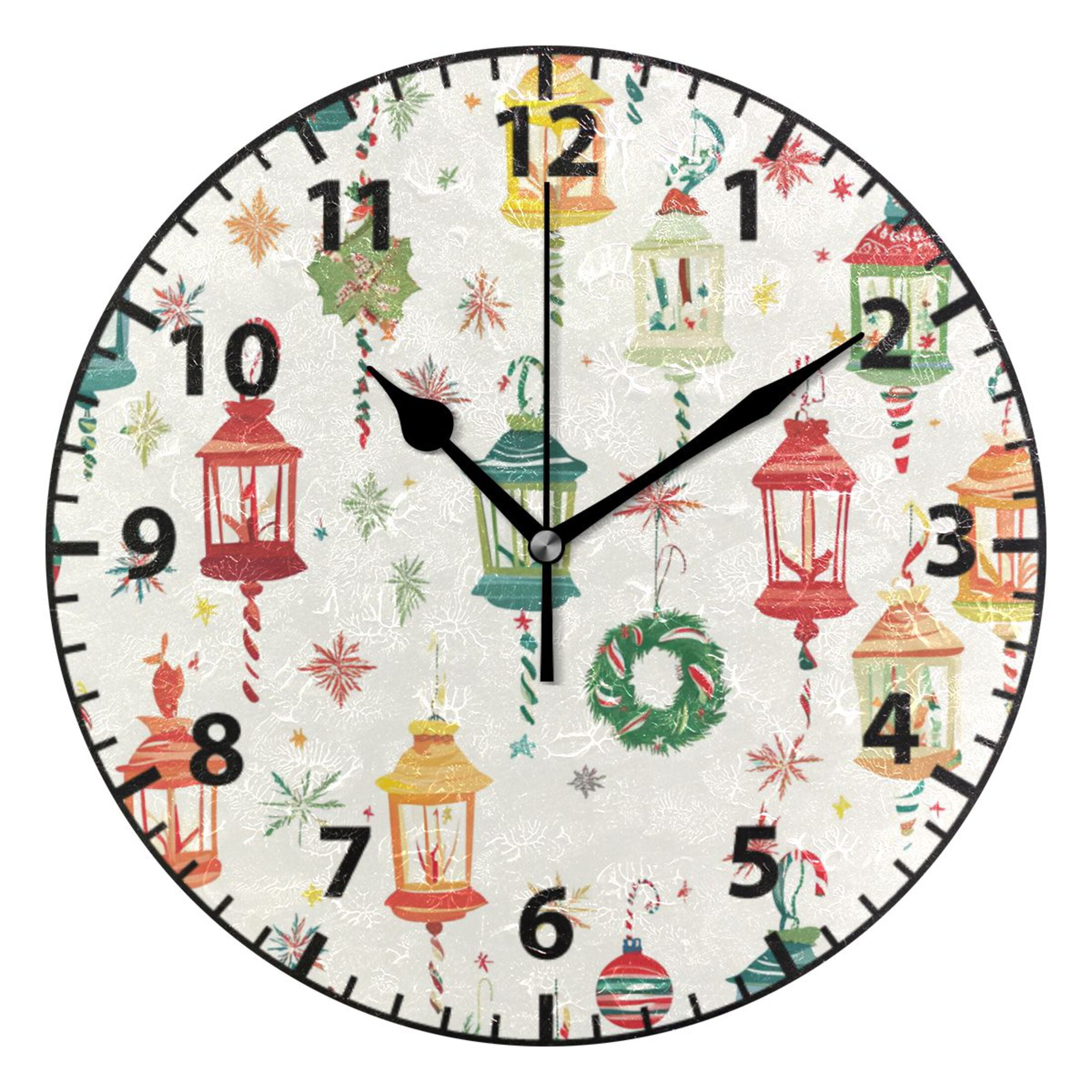 New Yrear Decorations Pattern Wall Clock Modern Small Clock Black Hands ...