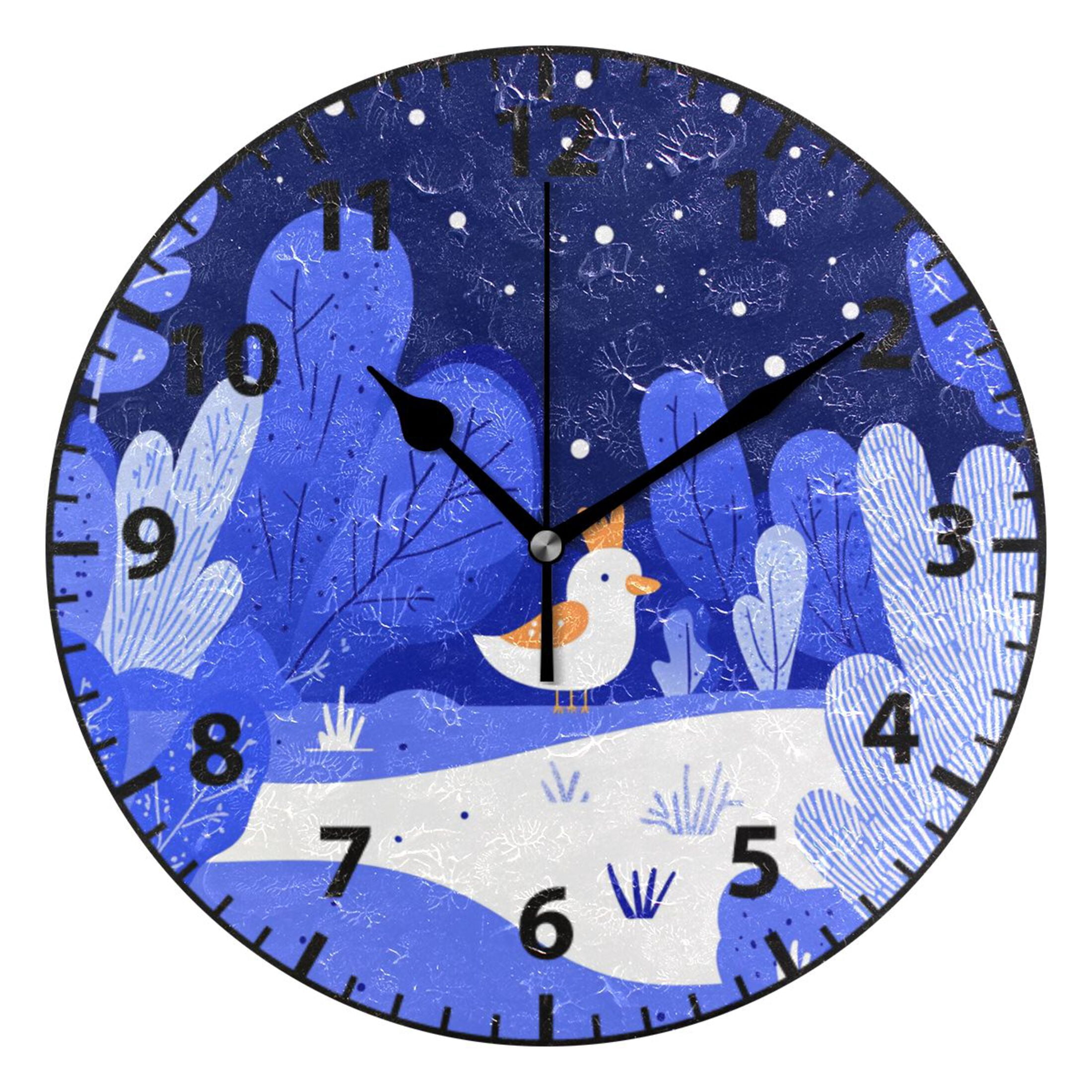 Nighttime Landscape with Duck Wall Clock Modern Small Clock Gold Hands ...