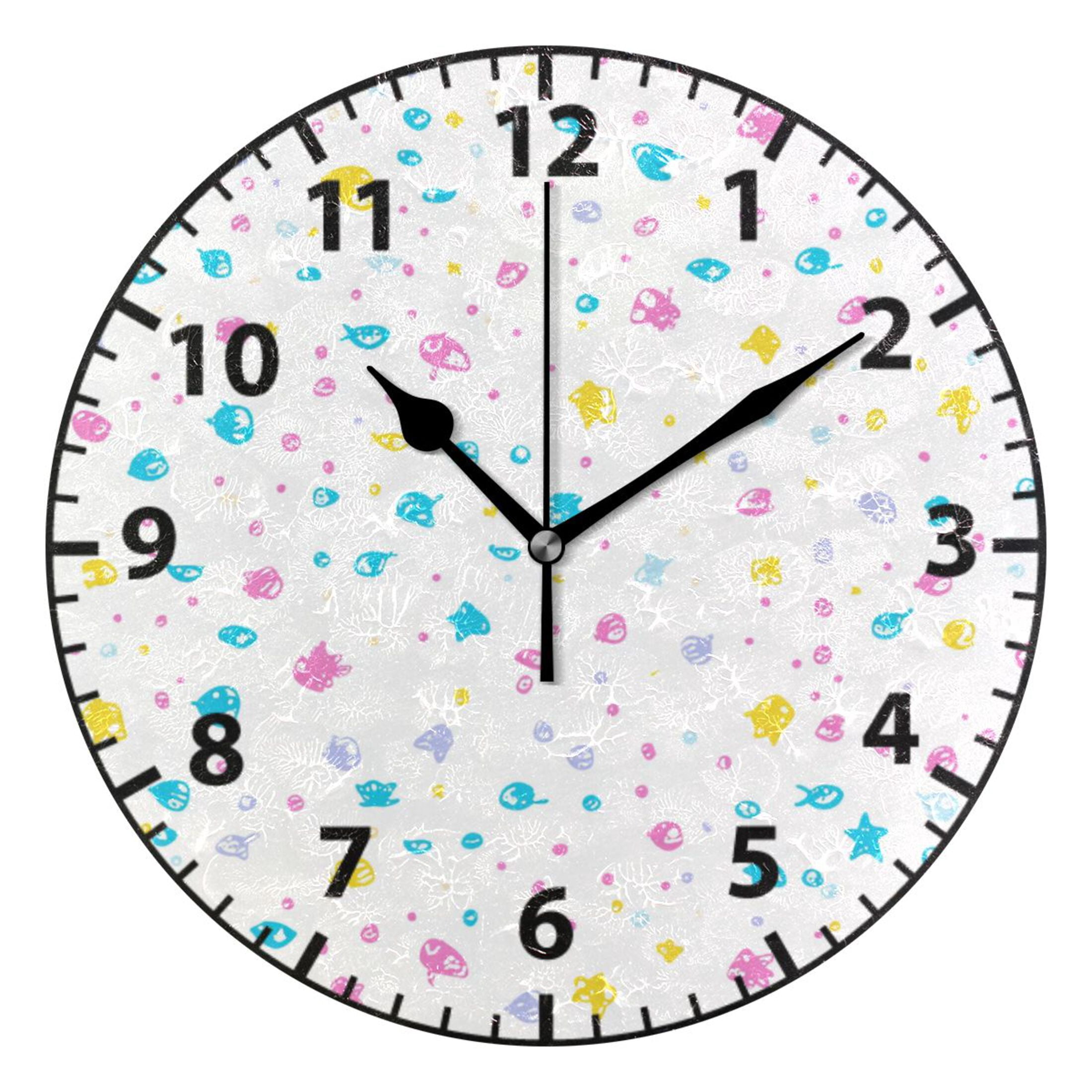 Pastel Sea Life Dots Wall Clock Modern Small Clock Black Hands for ...