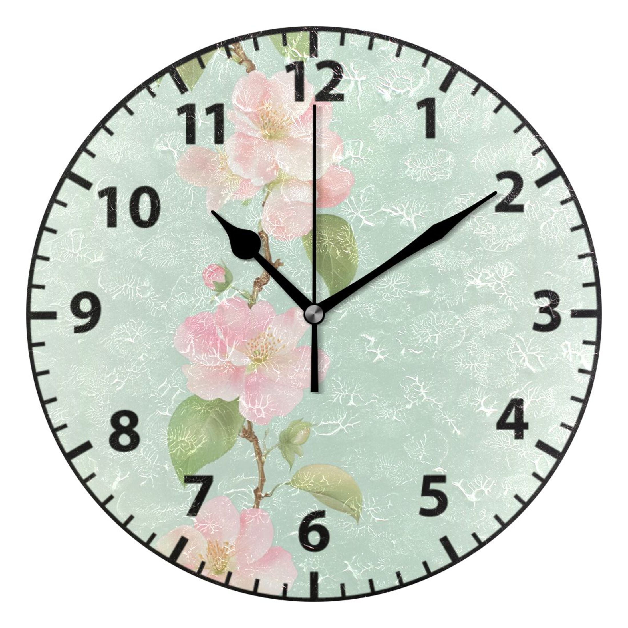 Peach Blossom Vine Wall Clock Modern Small Clock Gold Hands for Office ...