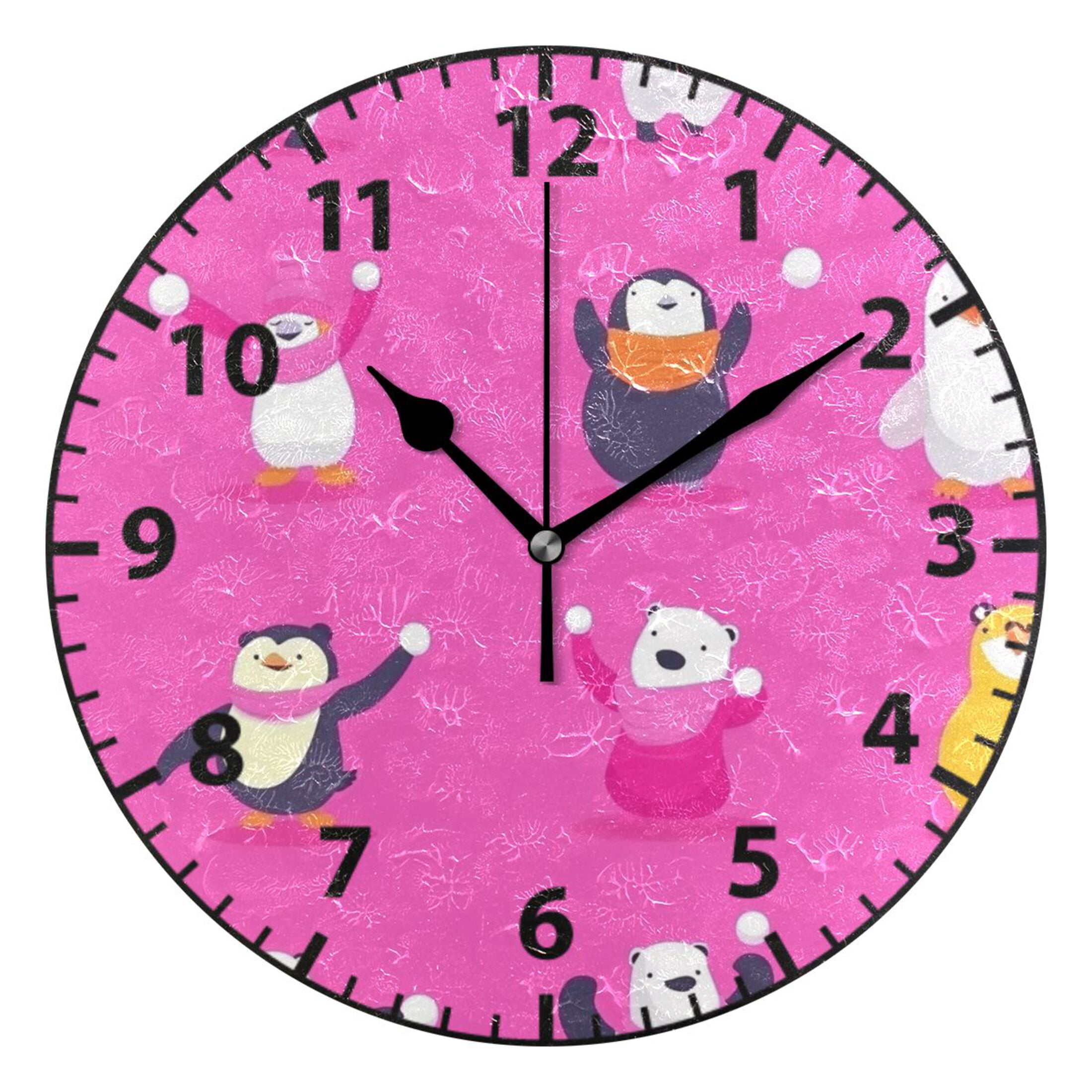 Penguins and Polar Bears Wall Clock Modern Small Clock Gold Hands for ...