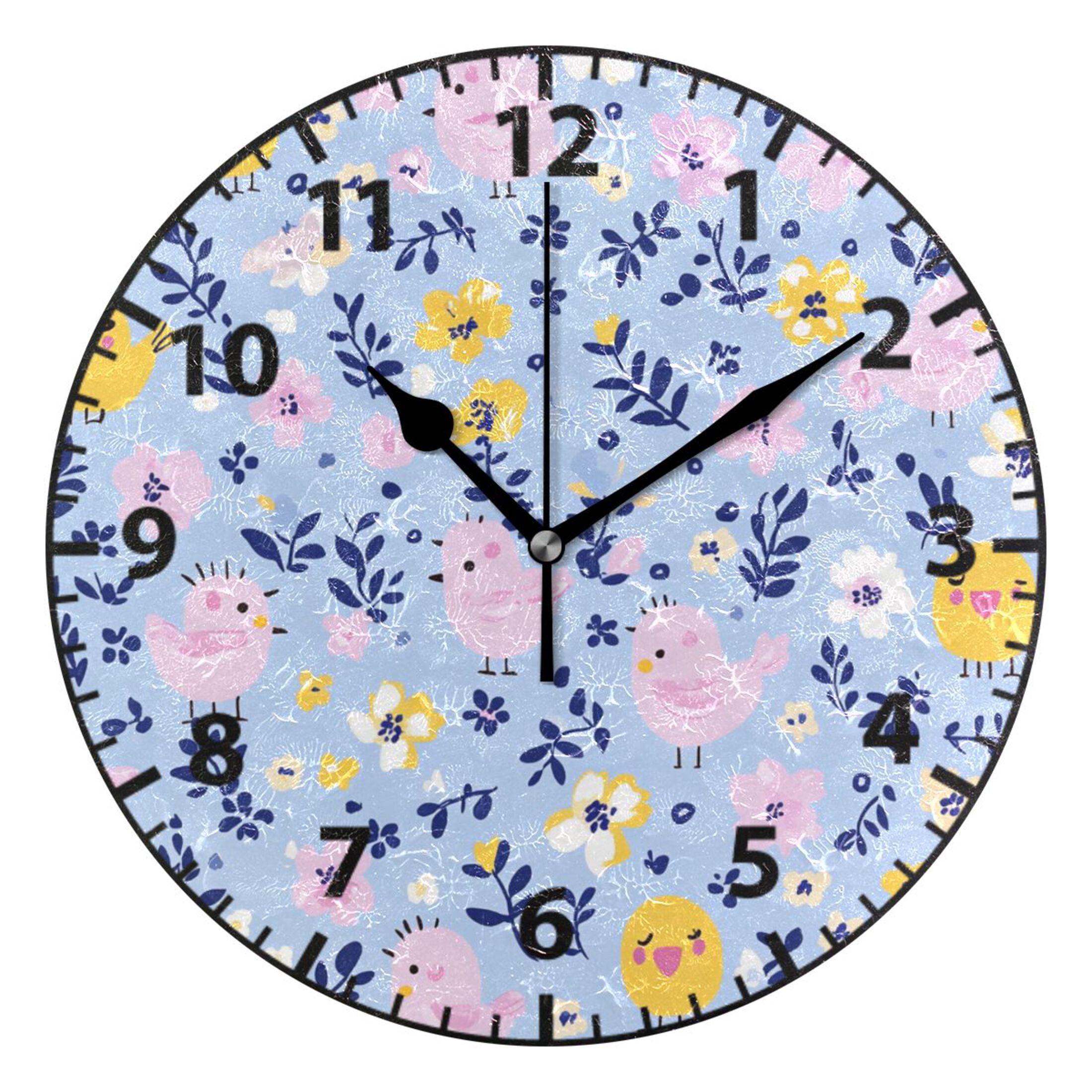 9.84in Playful Birds and Floral PVC Canvas Wall and Table Clock with ...