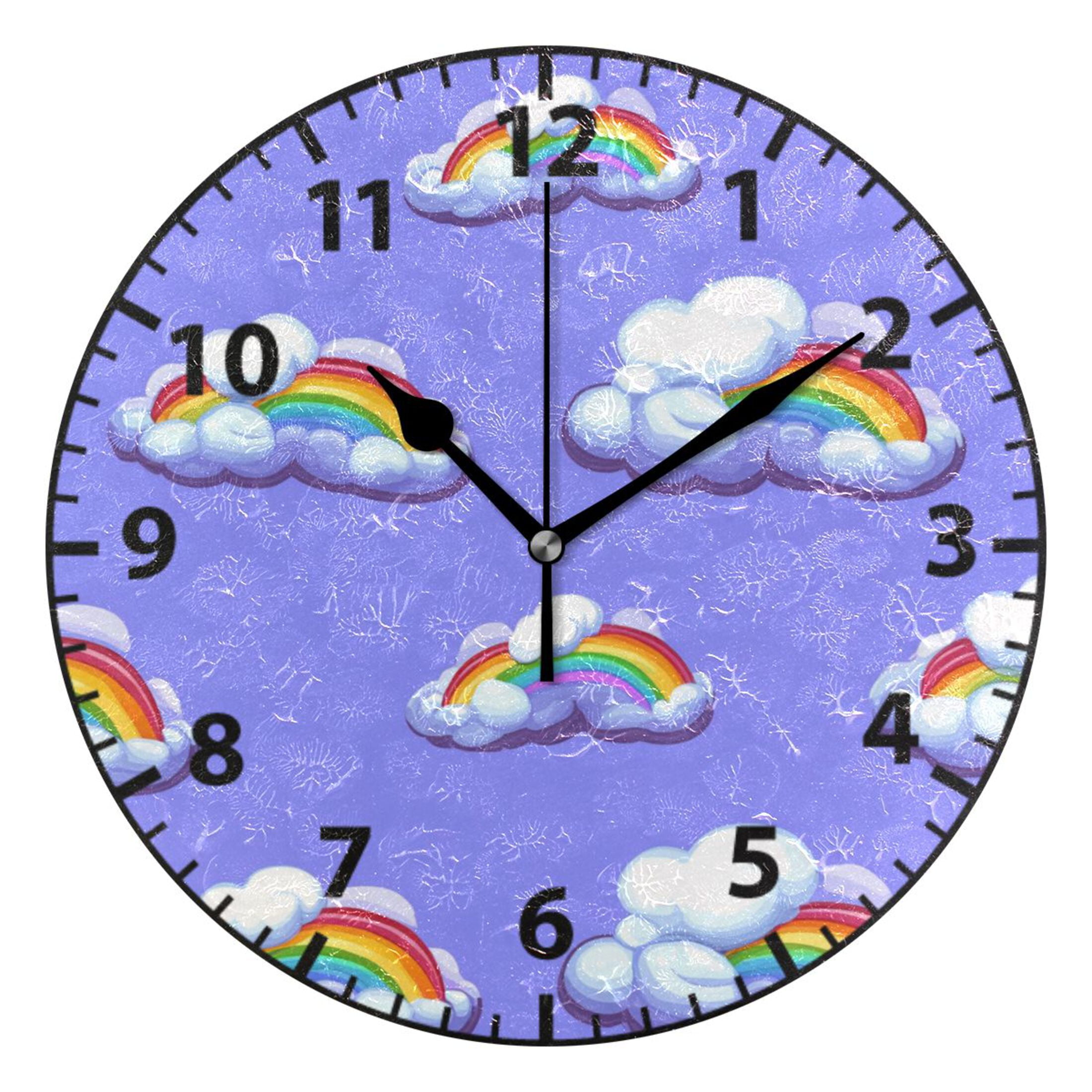 9.84in Rainbow Clouds Pattern PVC Canvas Wall and Table Clock with ...
