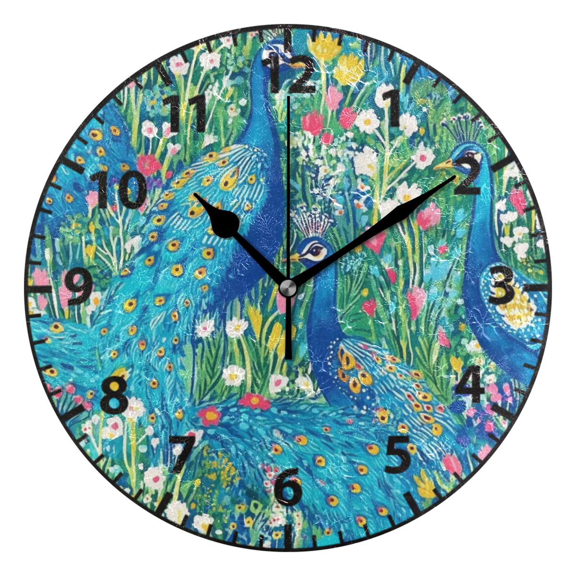 9.84in Regal Peacocks PVC Canvas Wall and Table Clock with Canvas ...