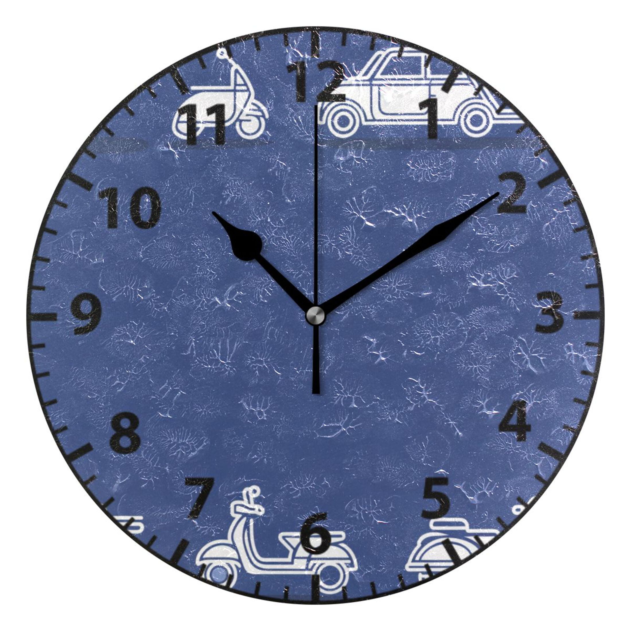 Scooter and Car Designs Wall Clock Modern Small Clock Black Hands for ...