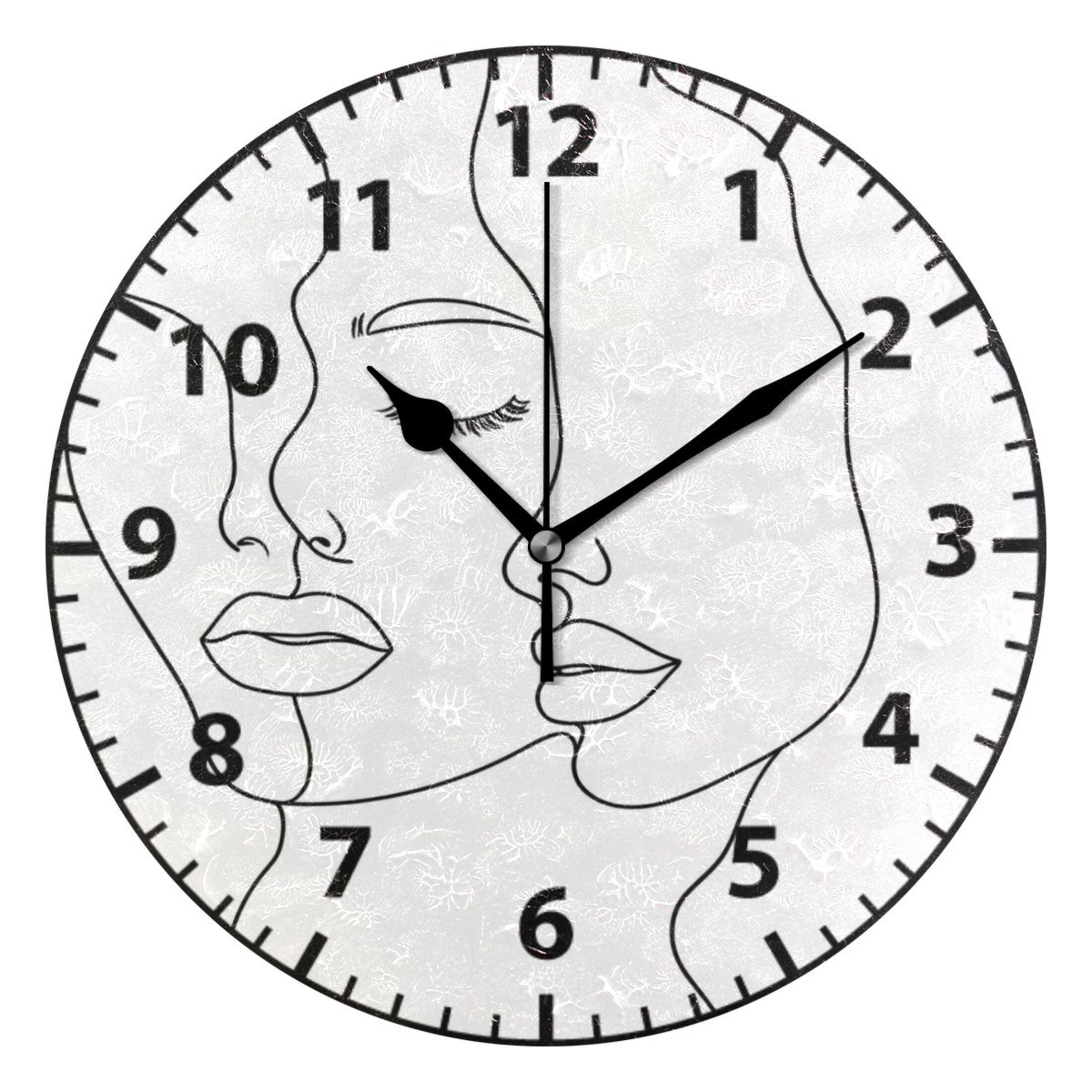 Simple Line Drawing Face Wall Clock Modern Small Clock Gold Hands for ...