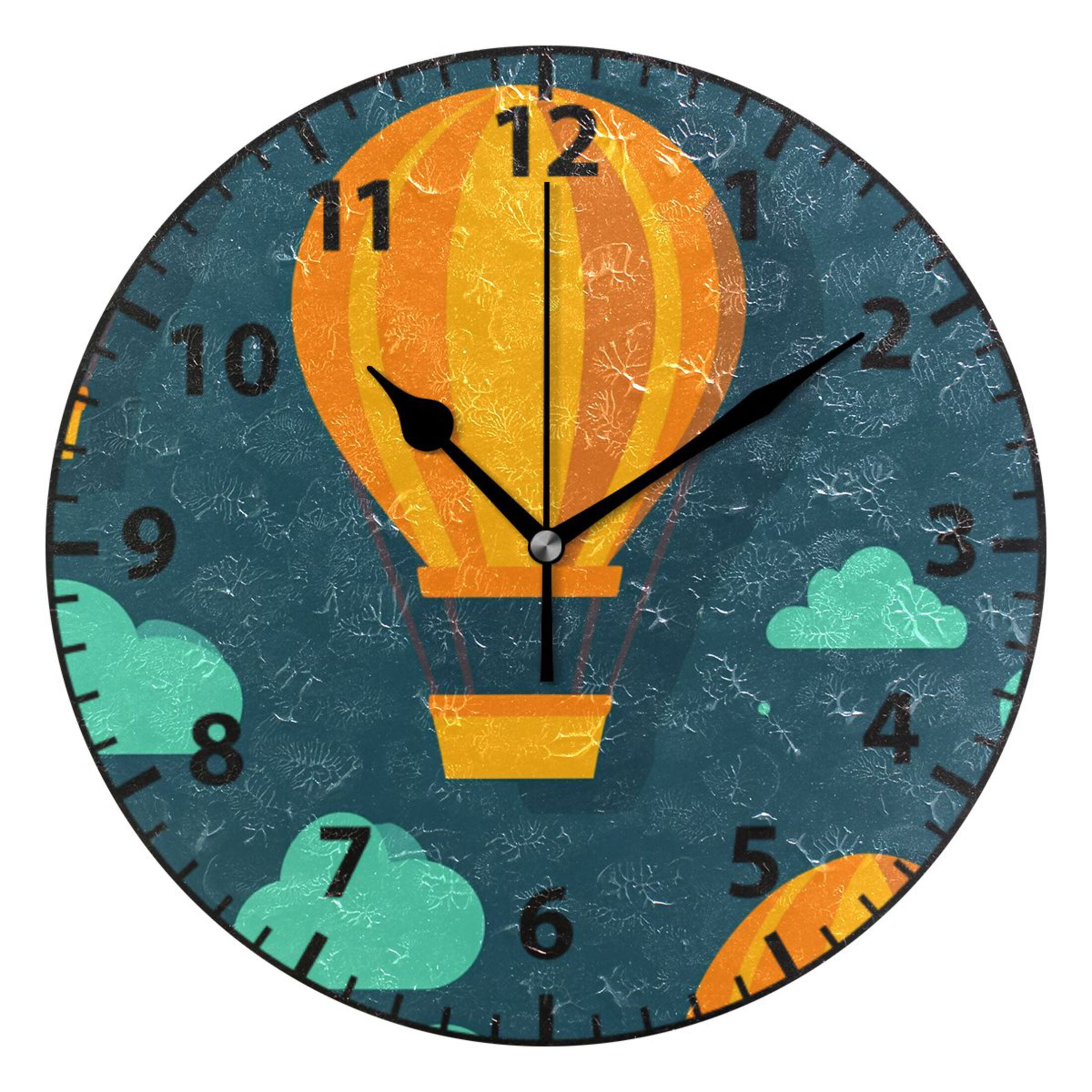 Sketched Hot Air Balloon Wall Clock Modern Small Clock Black Hands for ...
