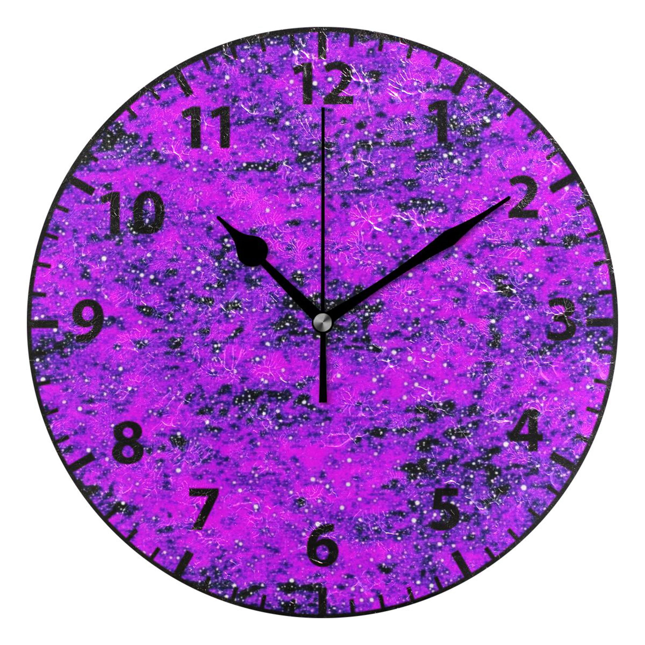 Starry Purple Night Sky Wall Clock Modern Small Clock Black Hands for Office, Home, Bedroom ...
