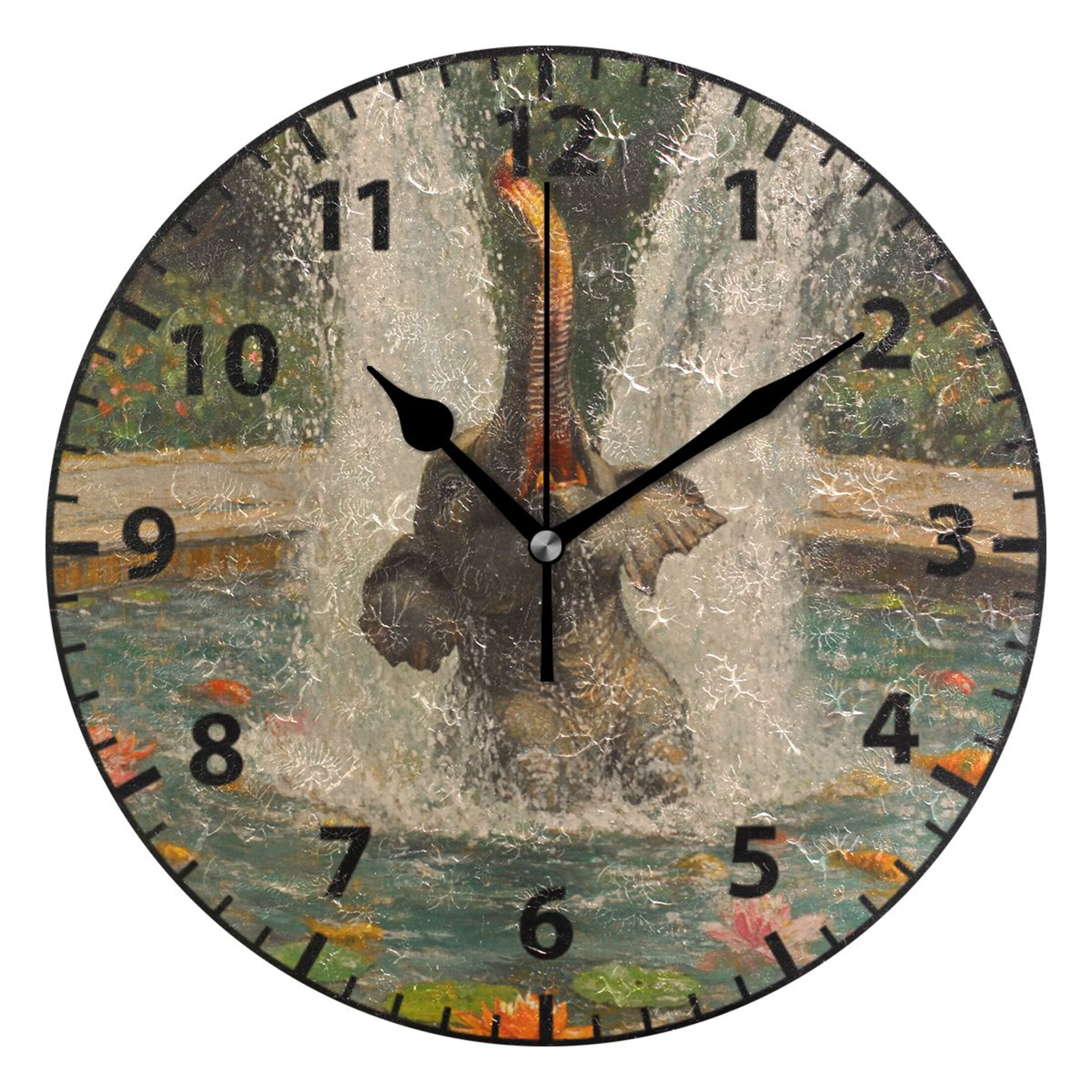 Summer Elephant Wall Clock Modern Small Clock Black Hands for Office, Home, Bedroom,School 9 ...