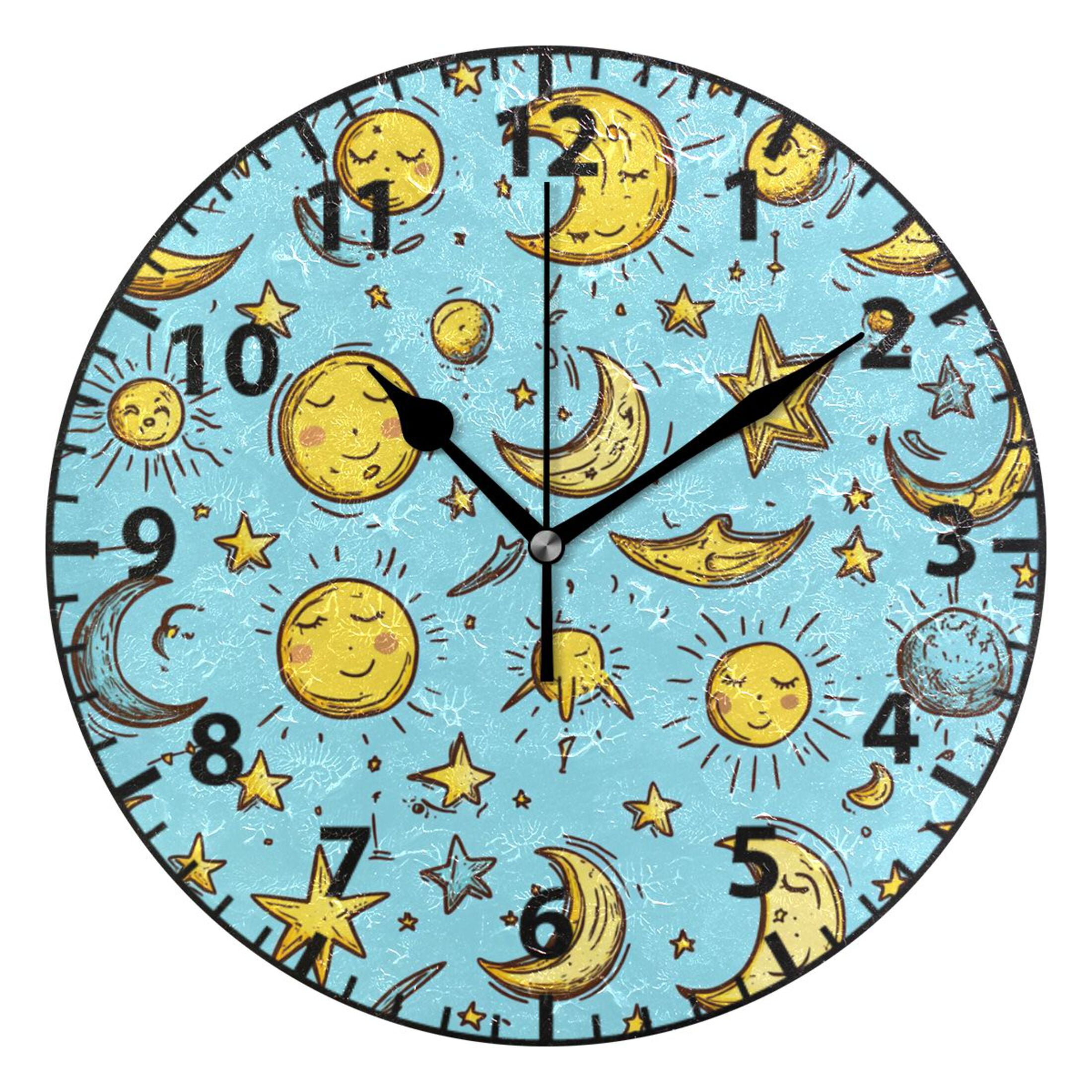 9.84in Sun and Moon PVC Canvas Wall and Table Clock with Canvas Texture ...