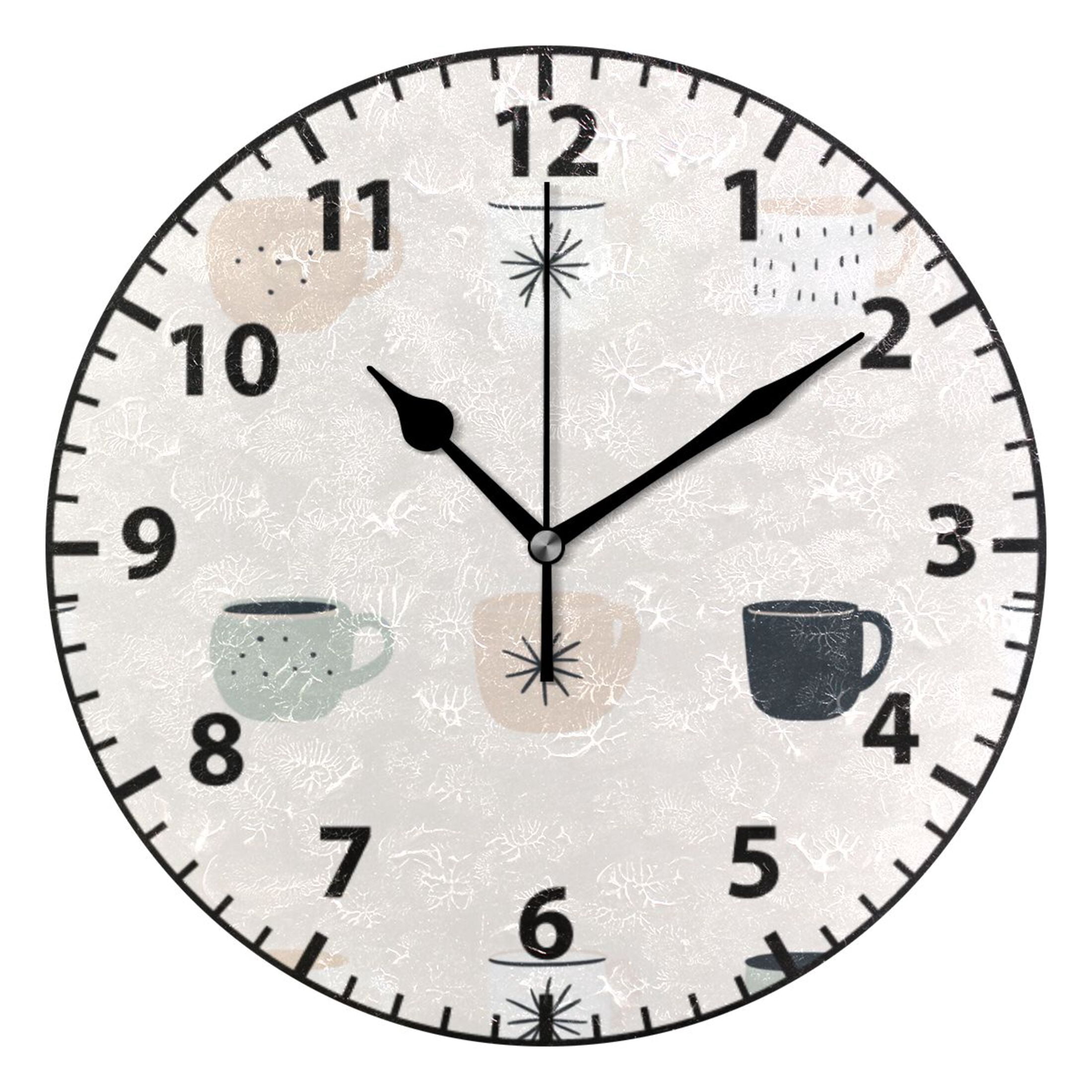 Teacup Pattern Wall Clock Modern Small Clock Gold Hands for Office ...