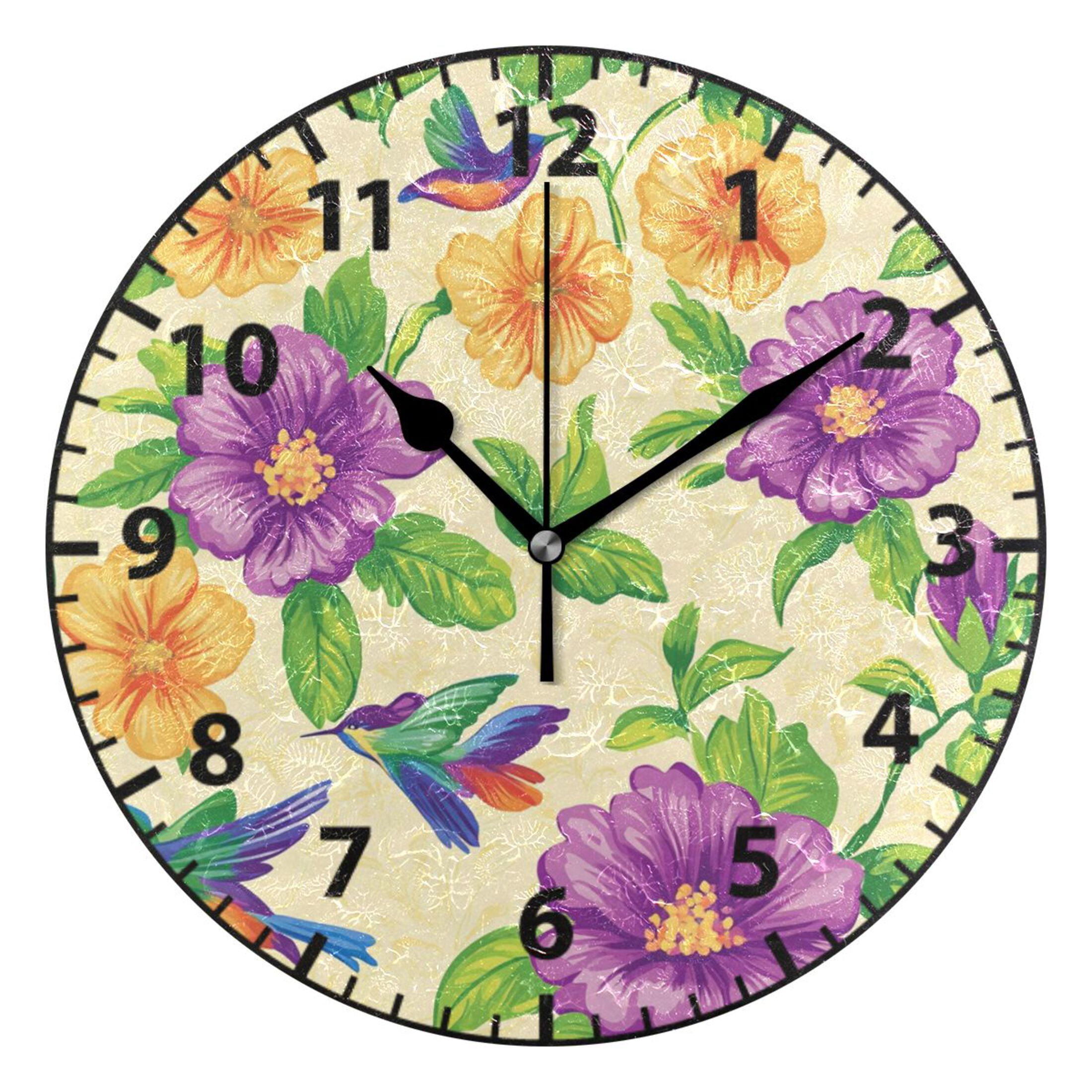 Vibrant Floral Design Wall Clock Modern Small Clock Black Hands for Office, Home, Bedroom,School ...