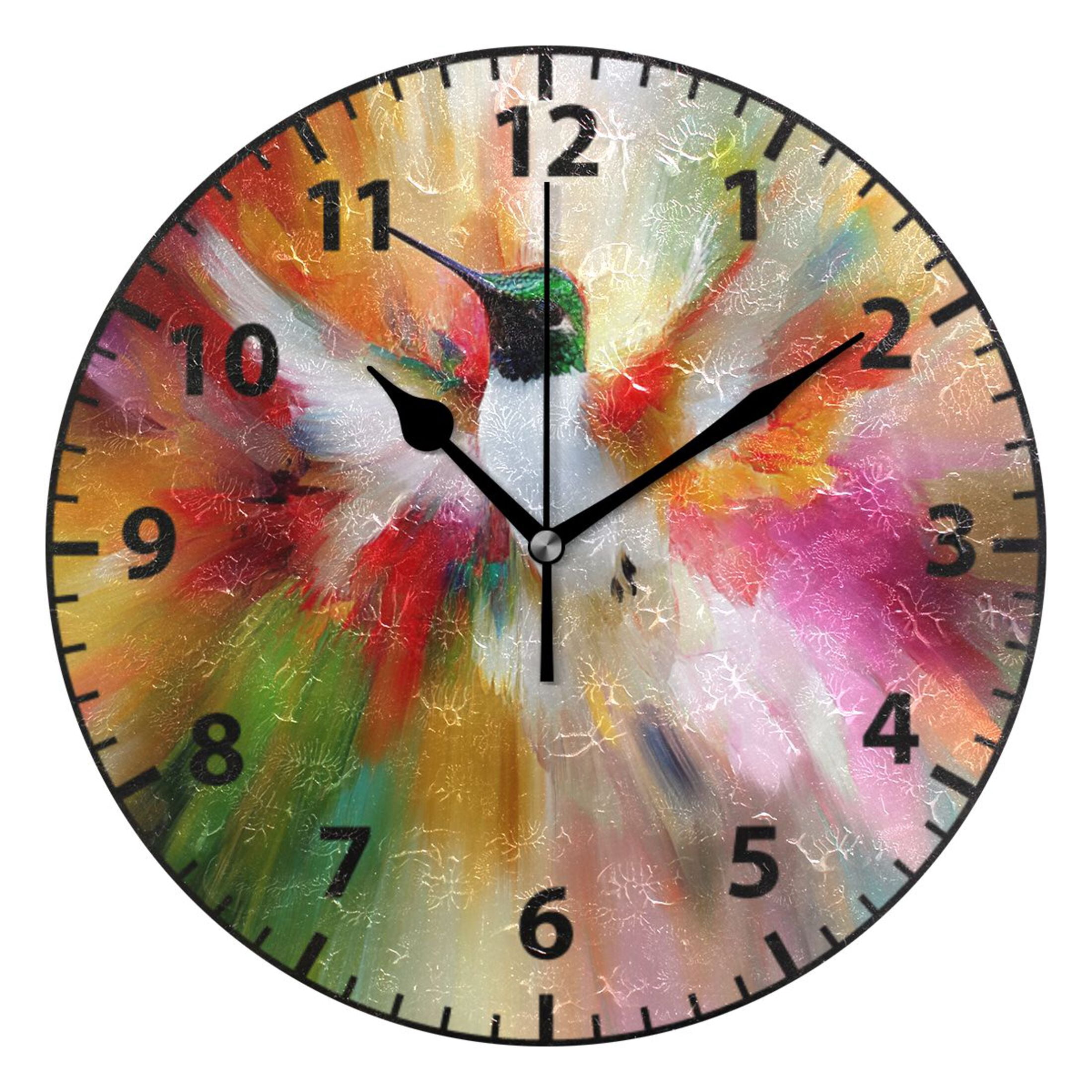 Vibrant Hummingbird Art Wall Clock Modern Small Clock Gold Hands for ...