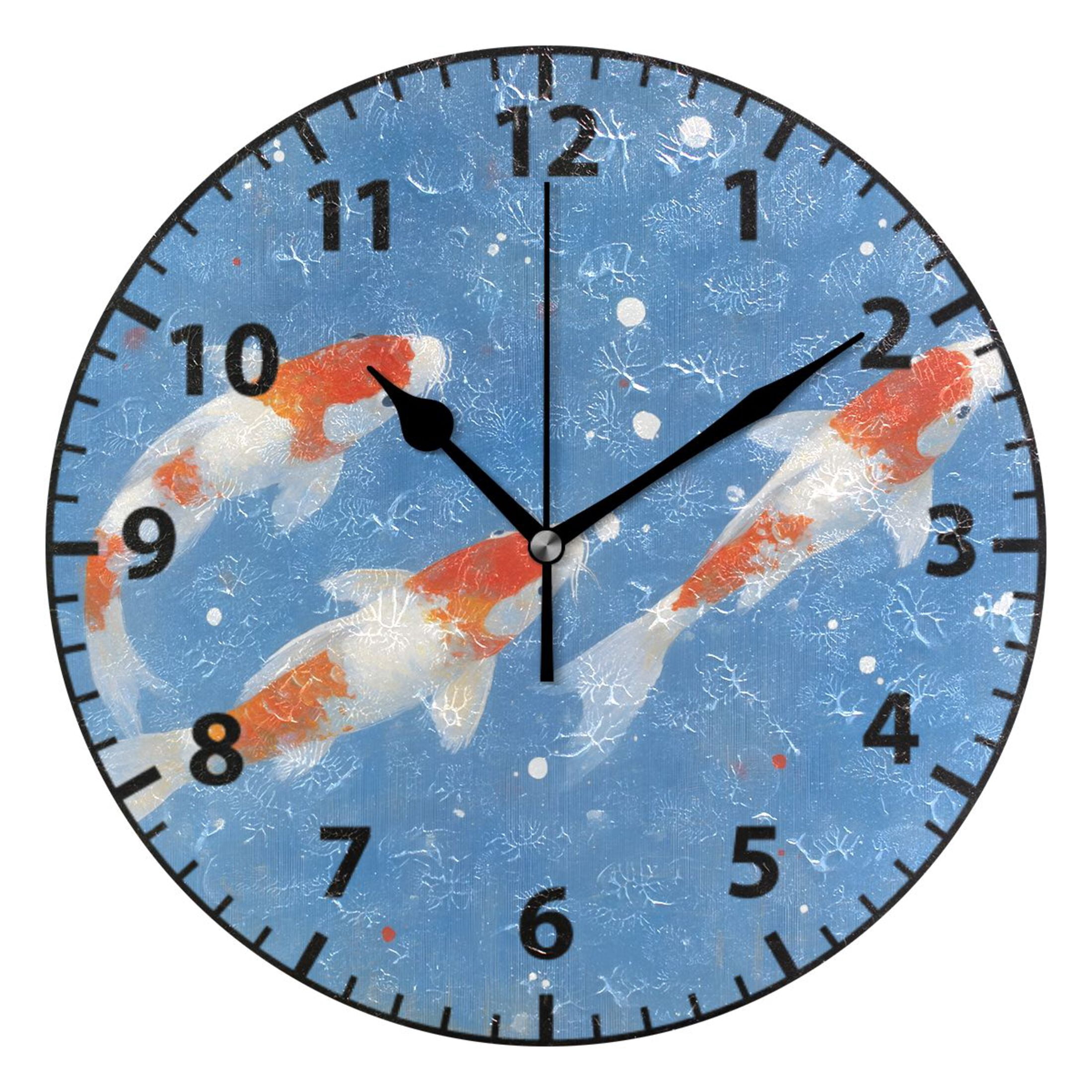Wash Koi Pattern Wall Clock Modern Small Clock Gold Hands for Office ...