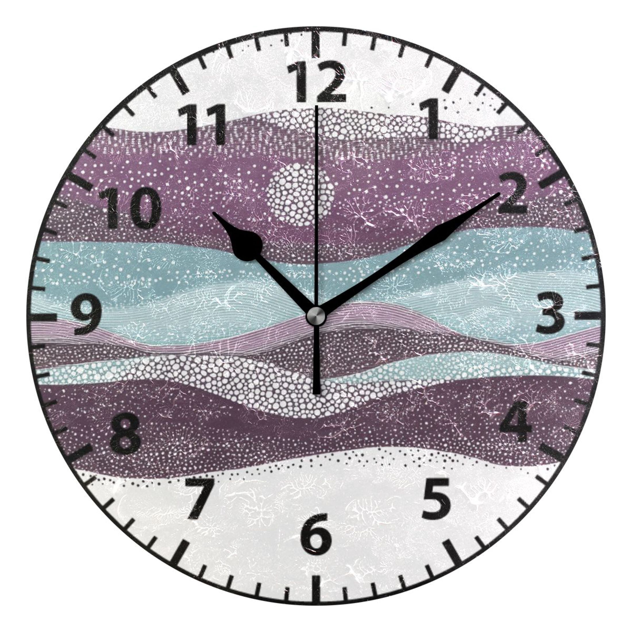 Wavy Sunset Landscape Wall Clock Modern Small Clock Black Hands for ...