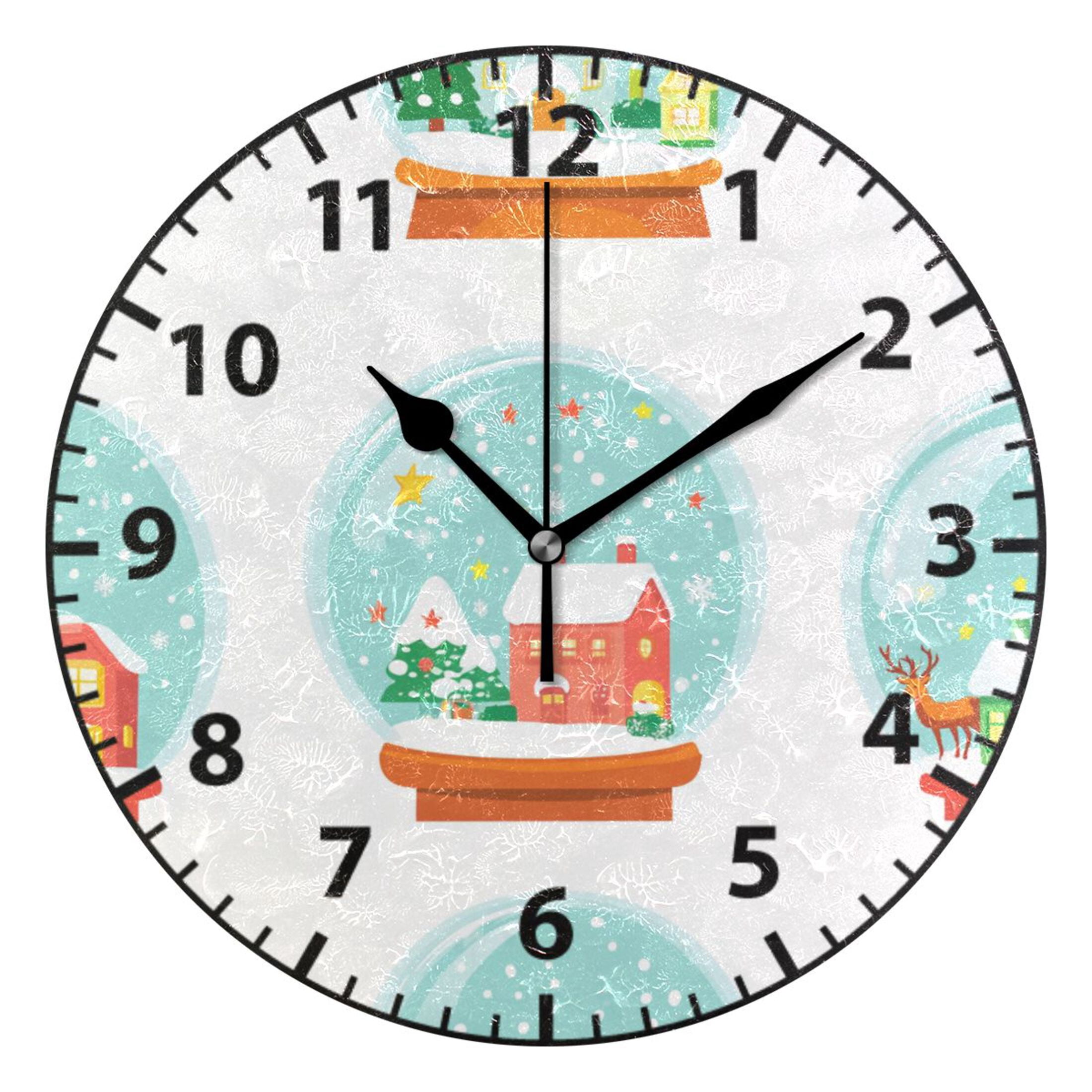 Winter Scenes Snow Globes Wall Clock Modern Small Clock Gold Hands for ...