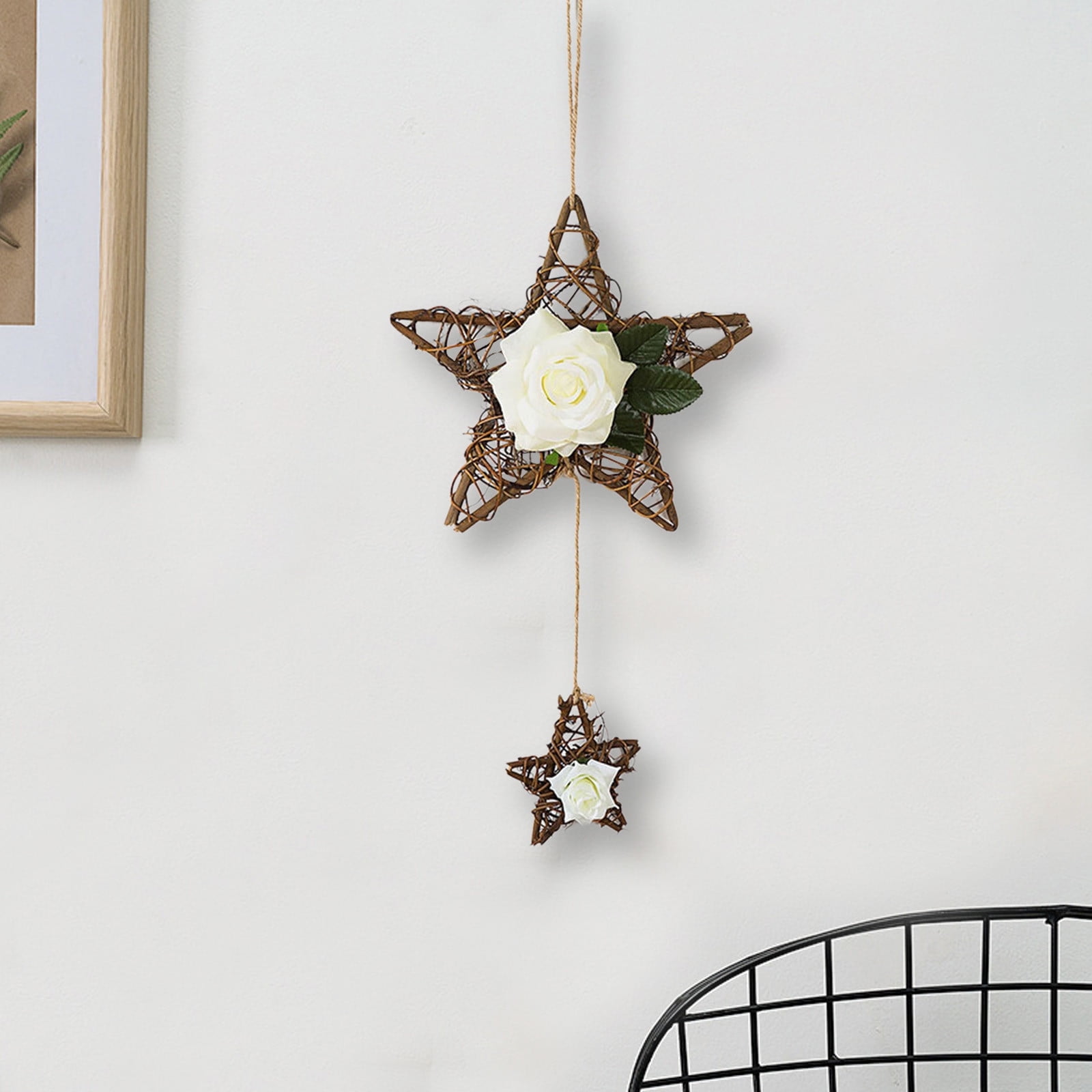 9.84in Wooden Rattan Ring with Realistic Artificial Flowers for Outdoor ...