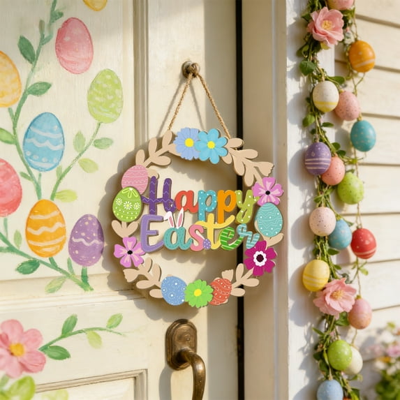 9.84inch Easter Door Sign Wooden Happy Easter Hanging Welcome Sign ...