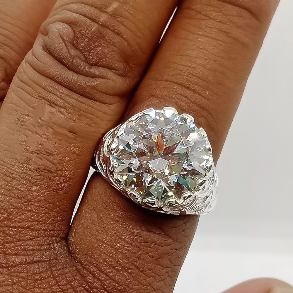 9.85 Ct White Moissanite Round Solitaire Ring - 925 Sterling Silver ...