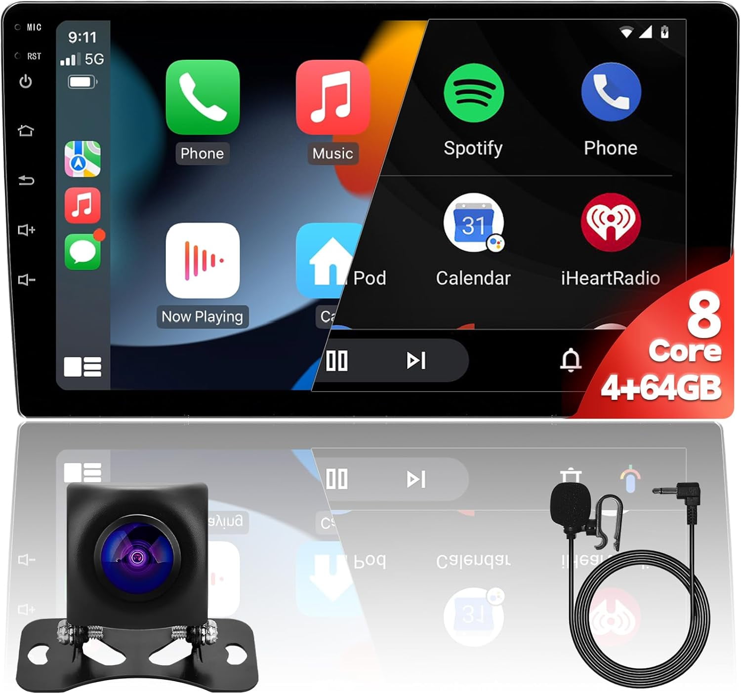 9'' 8Core 4+64GB QLED Full Touch Double Din Stereo Radio Audio Video ...