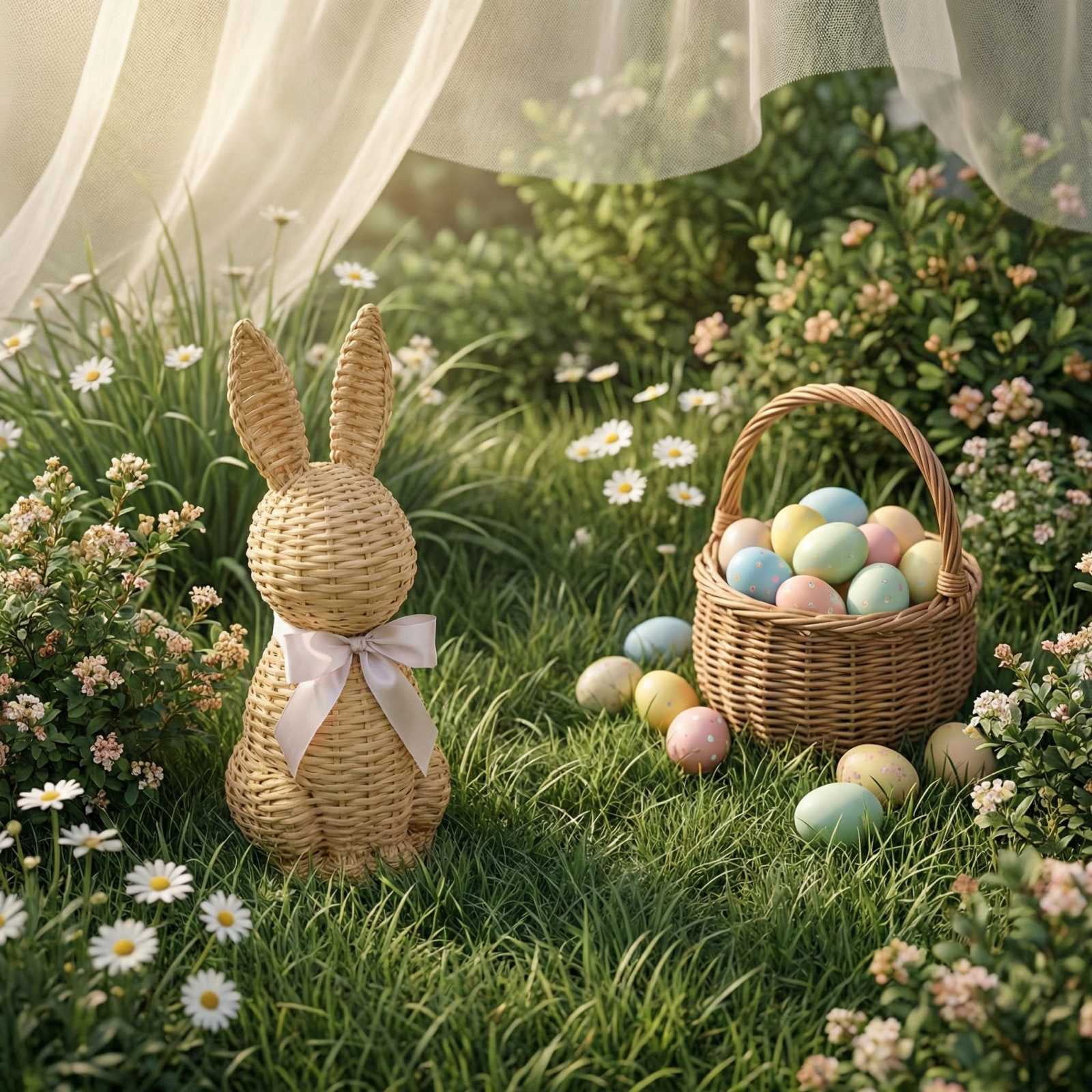 9.8Inch Easter Rabbit Decor, Wove Resin Rabbit Desktop Ornament, Easter ...