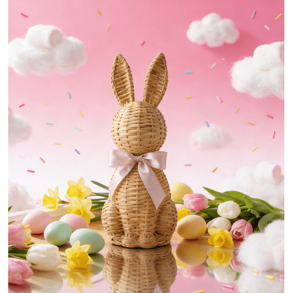9.8Inch Easter Rabbit Resin Ornament – Rattan Woven Bunny Design ...