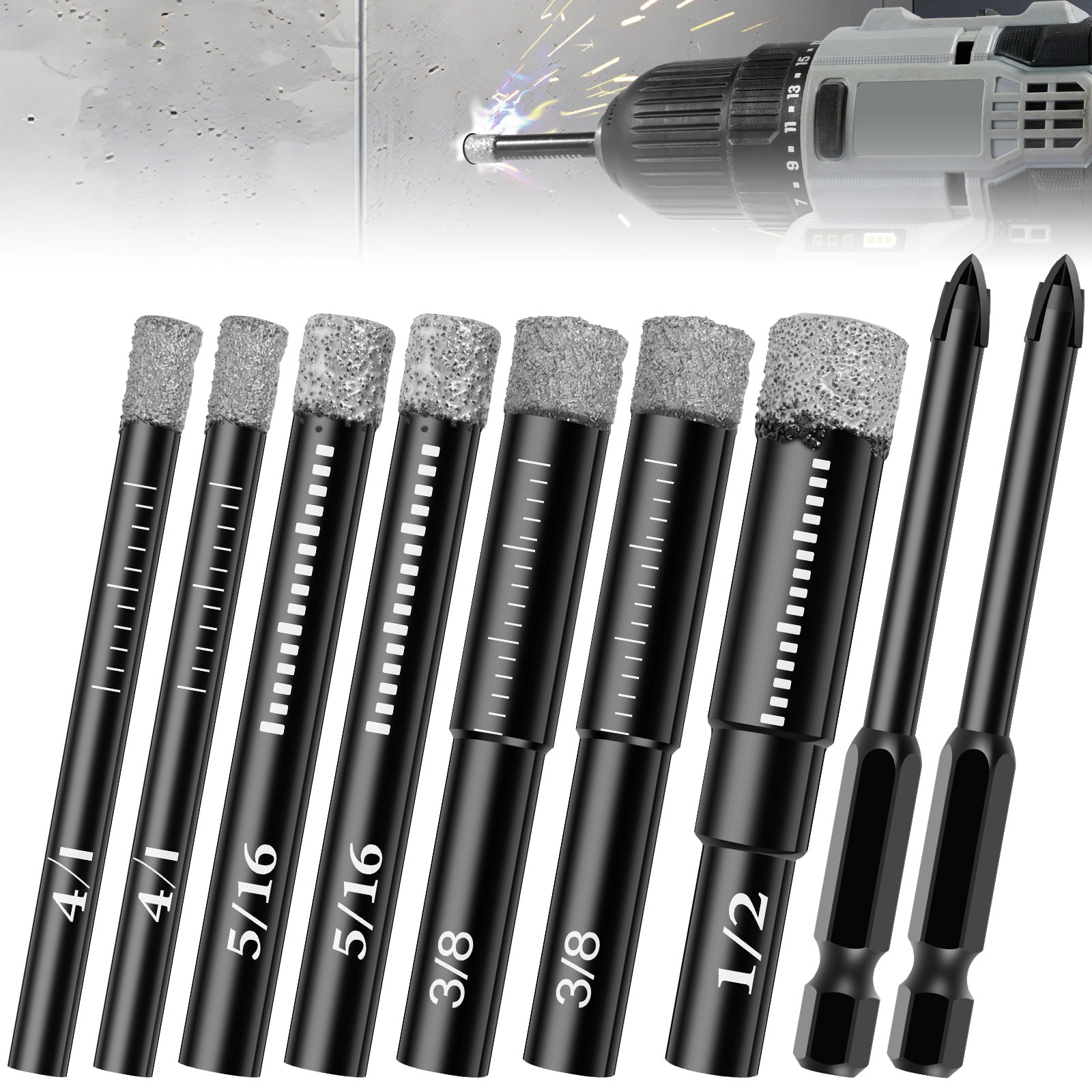 9/8Pcs Dry Diamond Drill Bit Set 5/6/8/10/12mm Round Shank Diamond ...