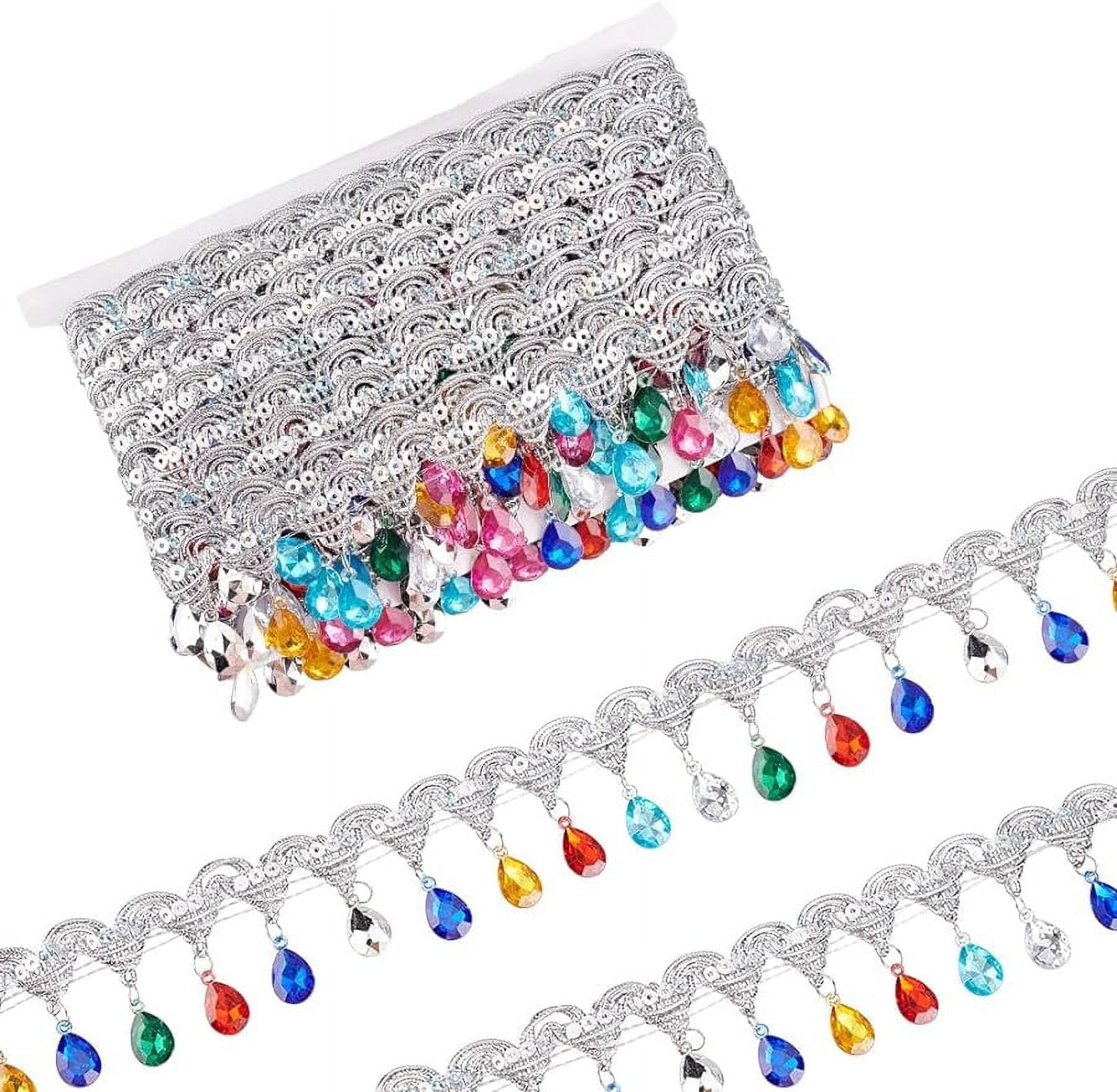 9.8Yard Hanging Beads Fringe Lace 1-7/8inch Wide Rhinestone Braided ...