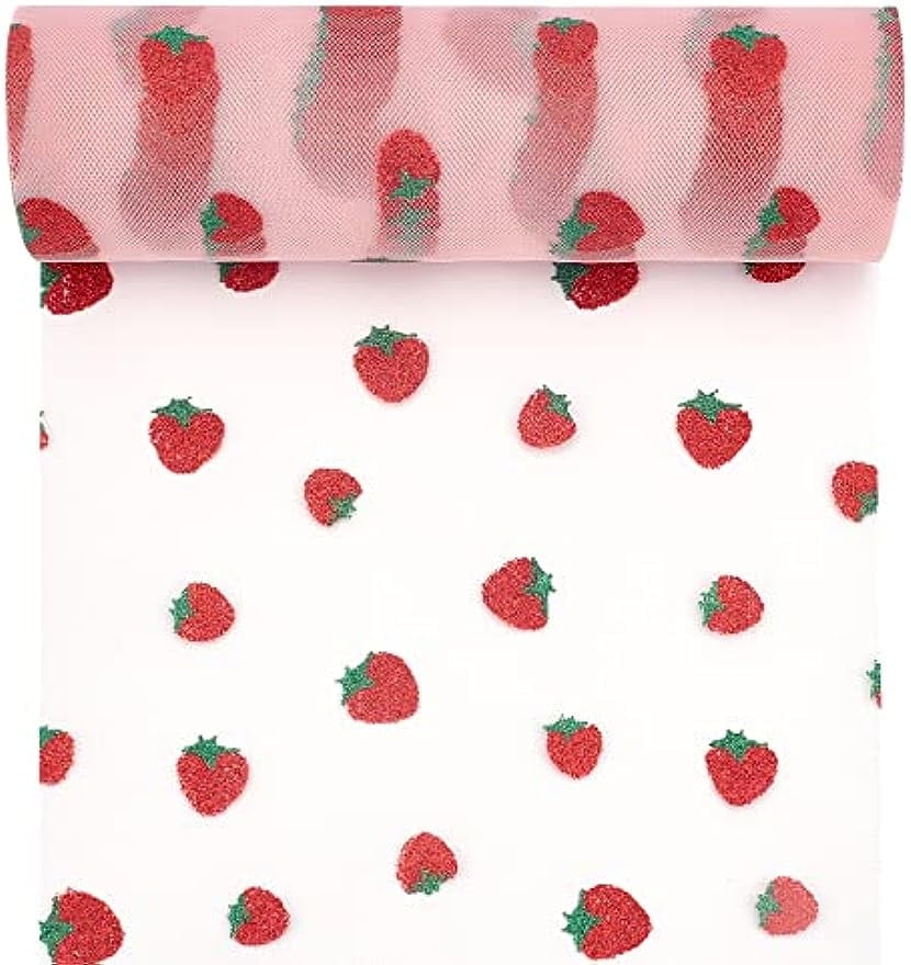 9.8Yards Tulle Fabric Roll Shiny Strawberry Decoration Tulle Roll ...
