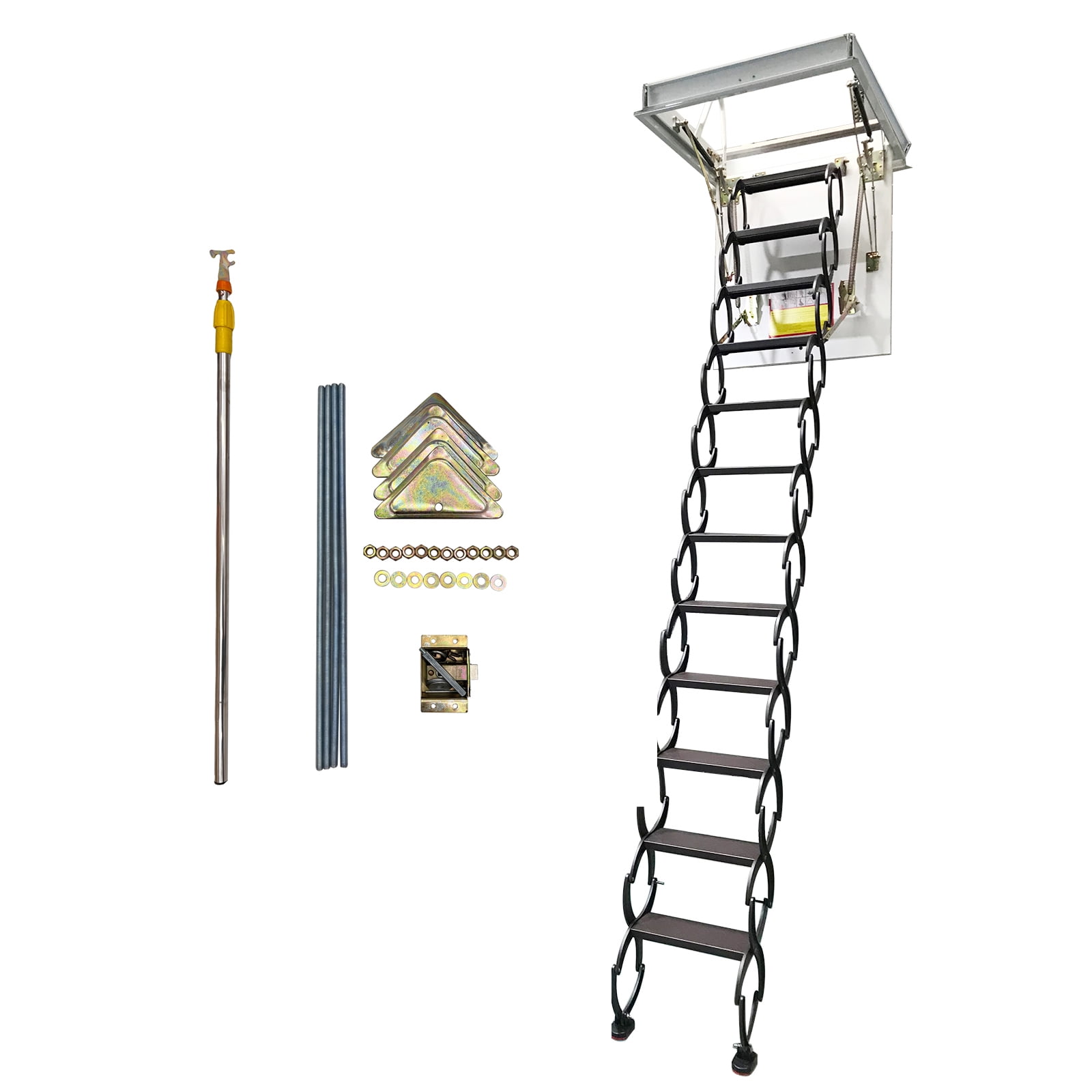 9.8ft 12Steps Steel Attic Pull Down Ceiling Ladder Hidden Telescopic ...